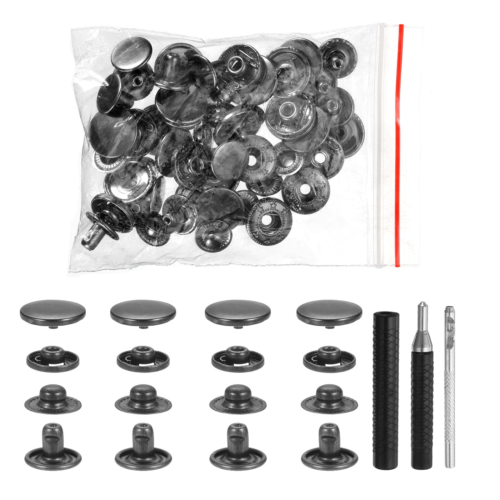 Uxcell 50 Set Leather Snap Fasteners Kit 17mm Metal Button Snaps Press ...