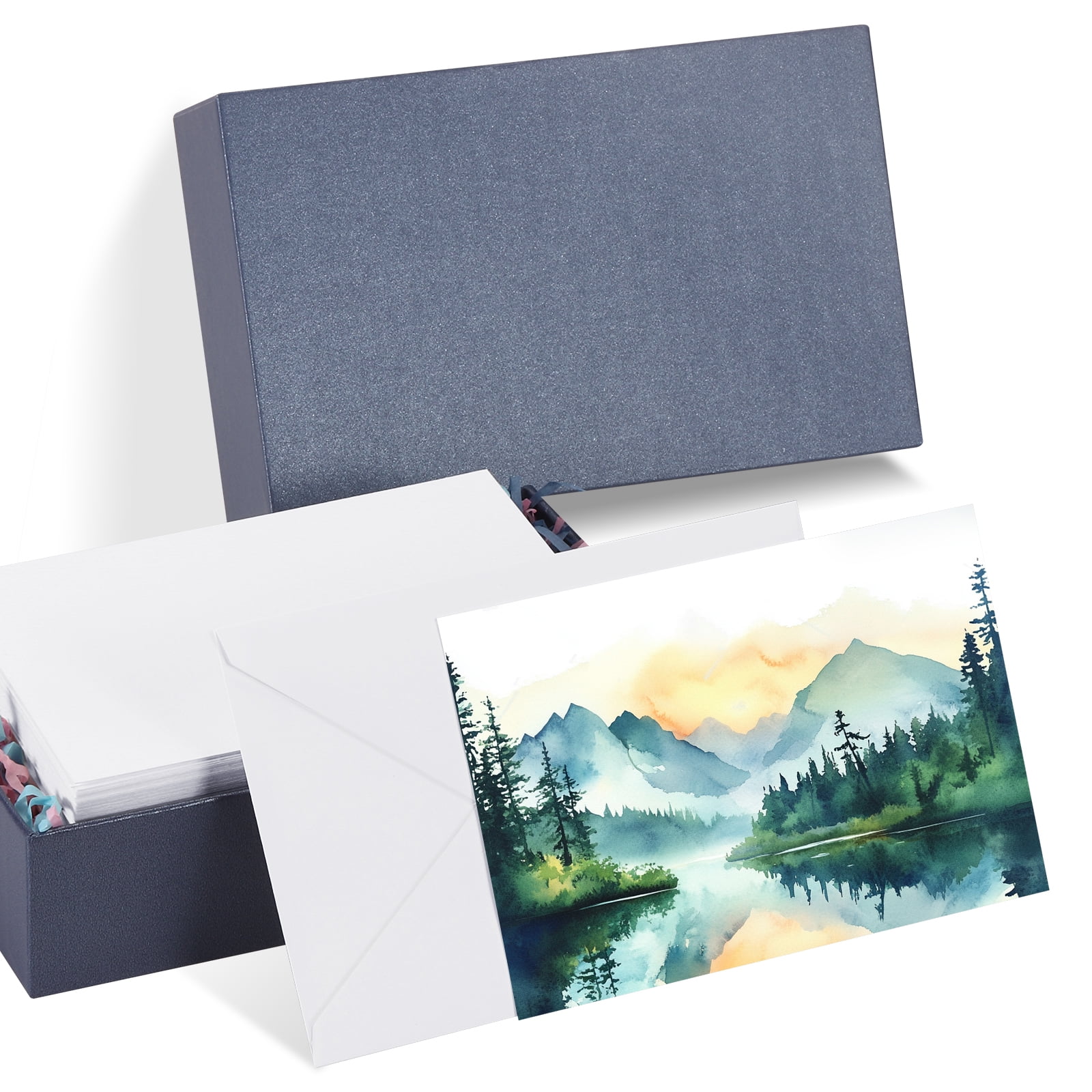 Uxcell 50 Sets Watercolor Cards Postcards with Envelopes 4x6 Inch(Blue ...
