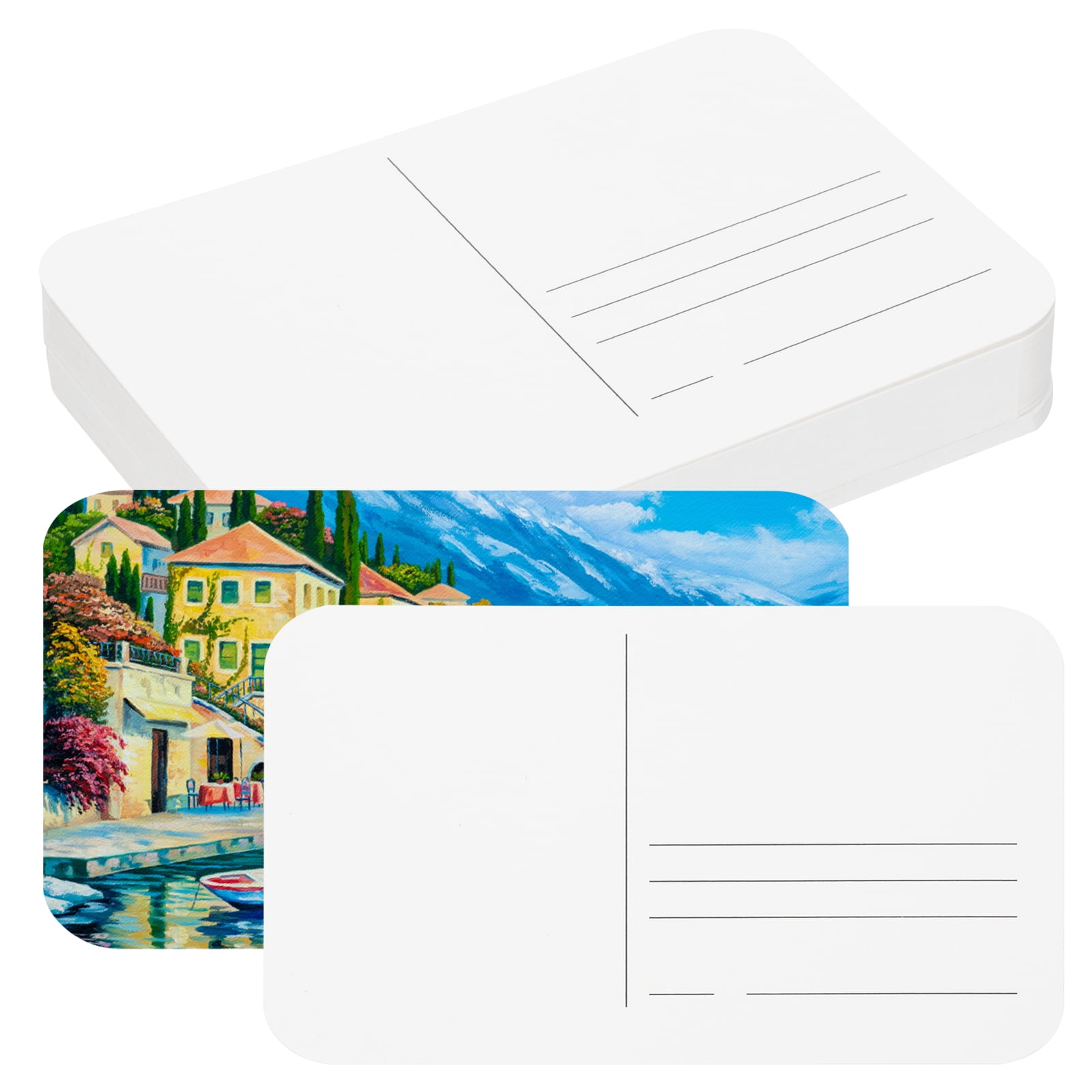 Uxcell 50 Sheets Watercolor Postcards, 4x6 Inch Rounded Corners Cold ...