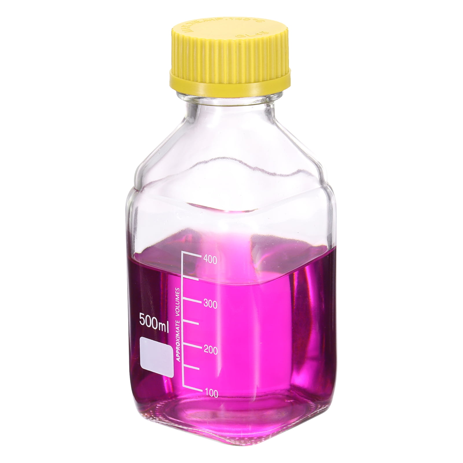 Uxcell 500ml Glass Square Reagent Media Storage Bottles with Yellow Cap ...