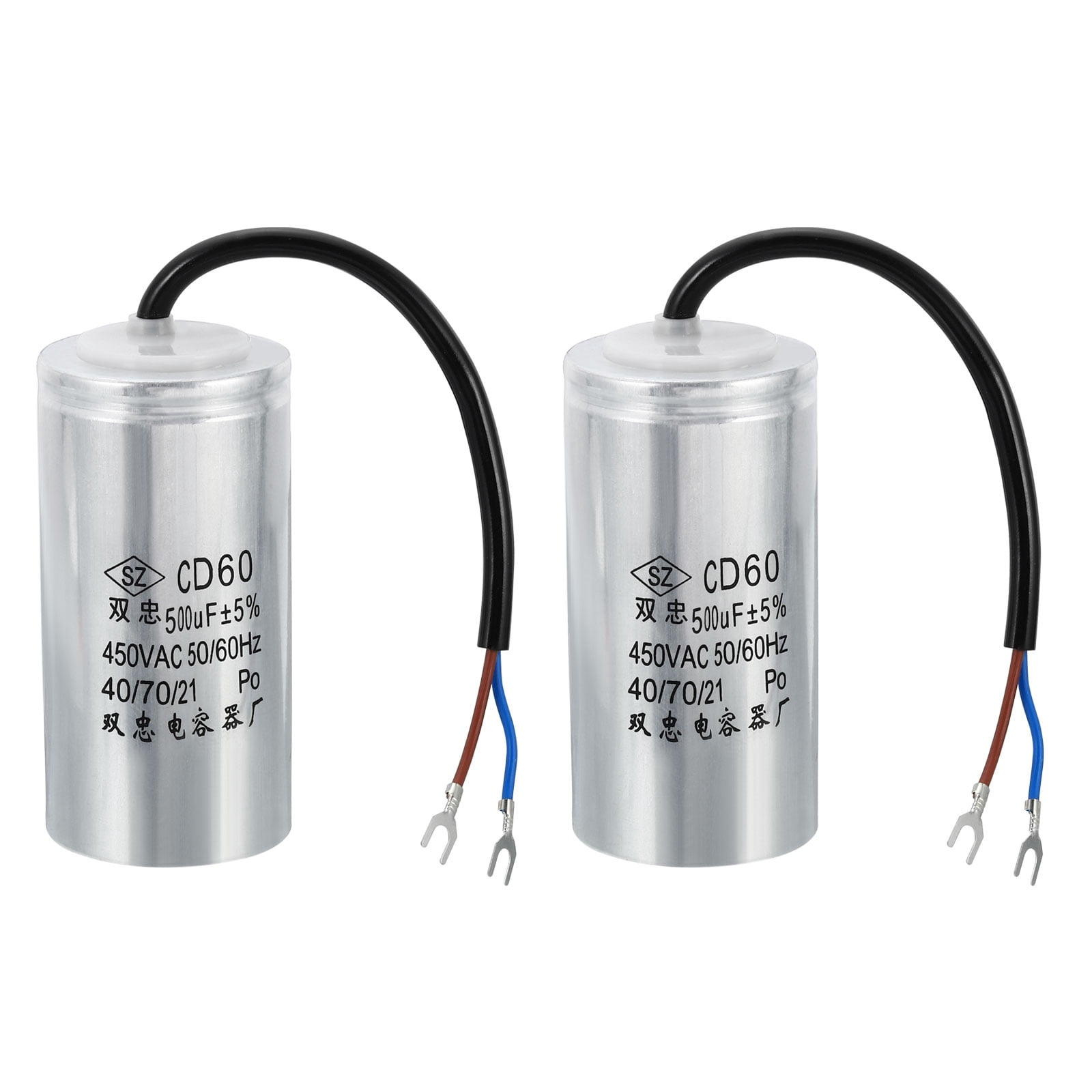 Uxcell 500uF 450VAC 2 Wires 5% Tolerance 50/60Hz CD60 Run Capacitor 2 ...