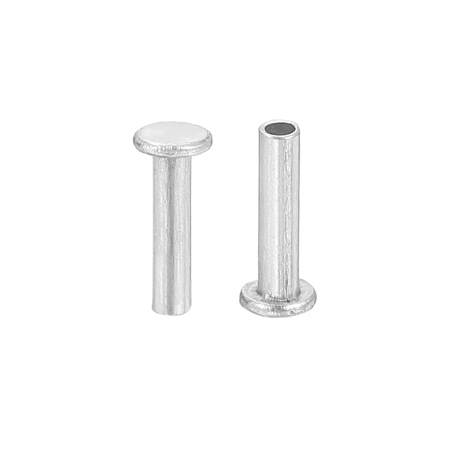 Uxcell 50Pack 2mm x 8mm Aluminum Flat Head Semi Tubular Rivets Silver ...