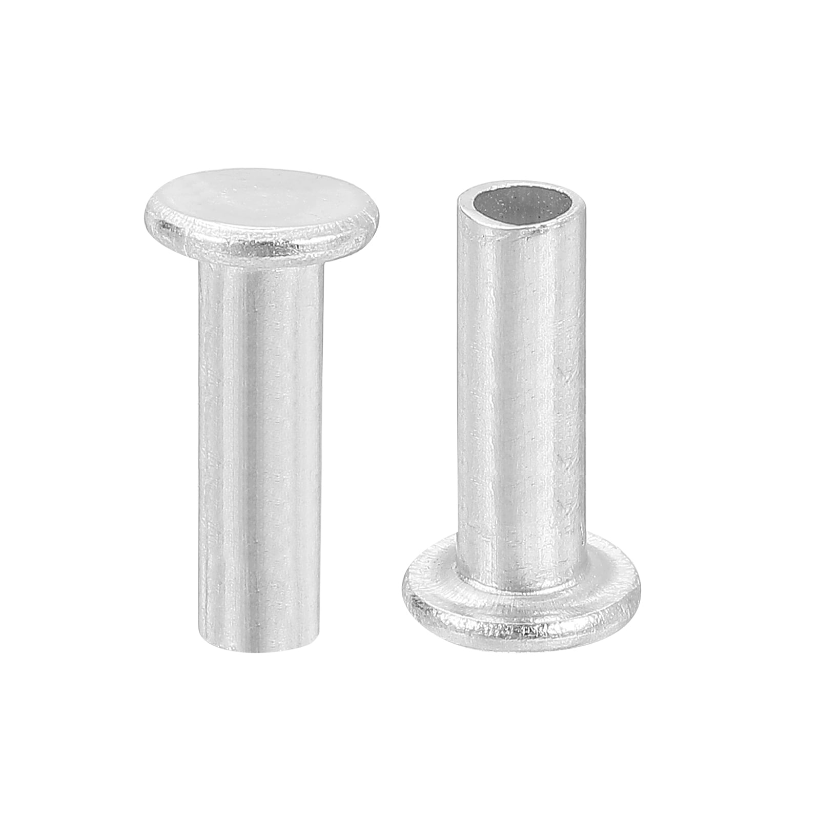 Uxcell 50Pack 4mm x 12mm Aluminum Flat Head Semi Tubular Rivets Silver ...