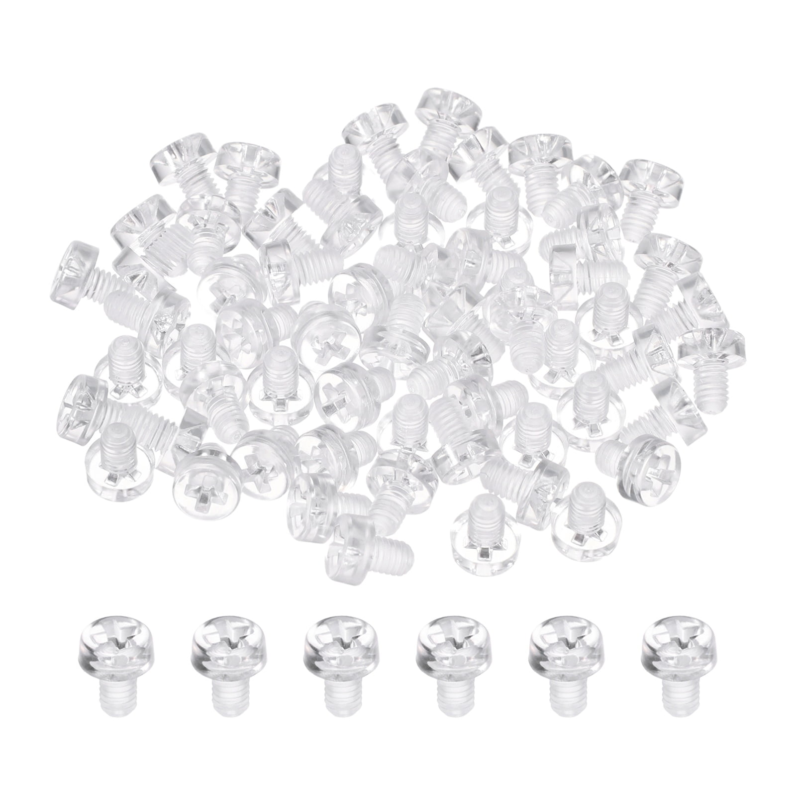 Uxcell 50Pcs Clear Acrylic Screws, M3x4mm PC Plastic Phillips Round ...