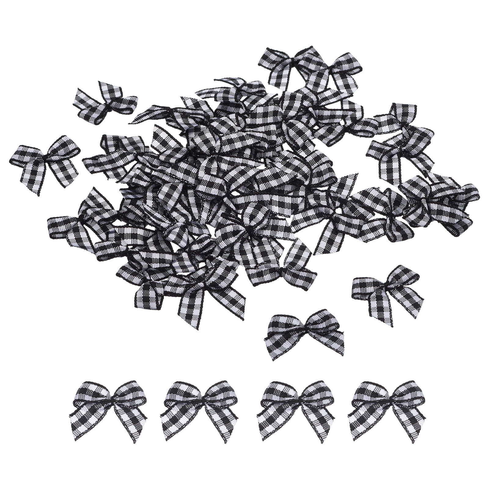 Uxcell 50Pcs Mini Gingham Ribbon Bow 1" Checkered Fabric Satin Ribbon ...