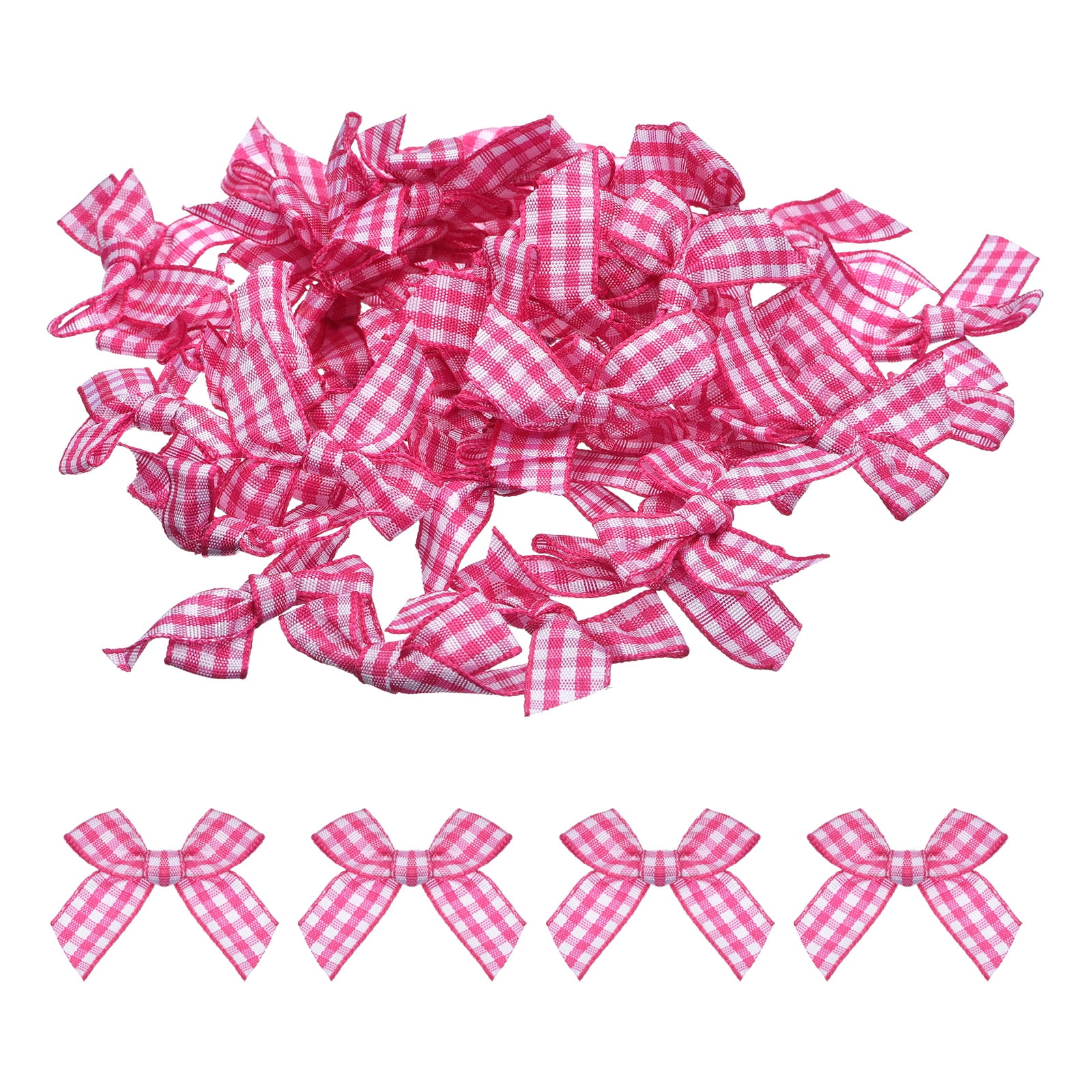Uxcell 50Pcs Mini Gingham Ribbon Bow Checkered Fabric Satin Ribbon ...