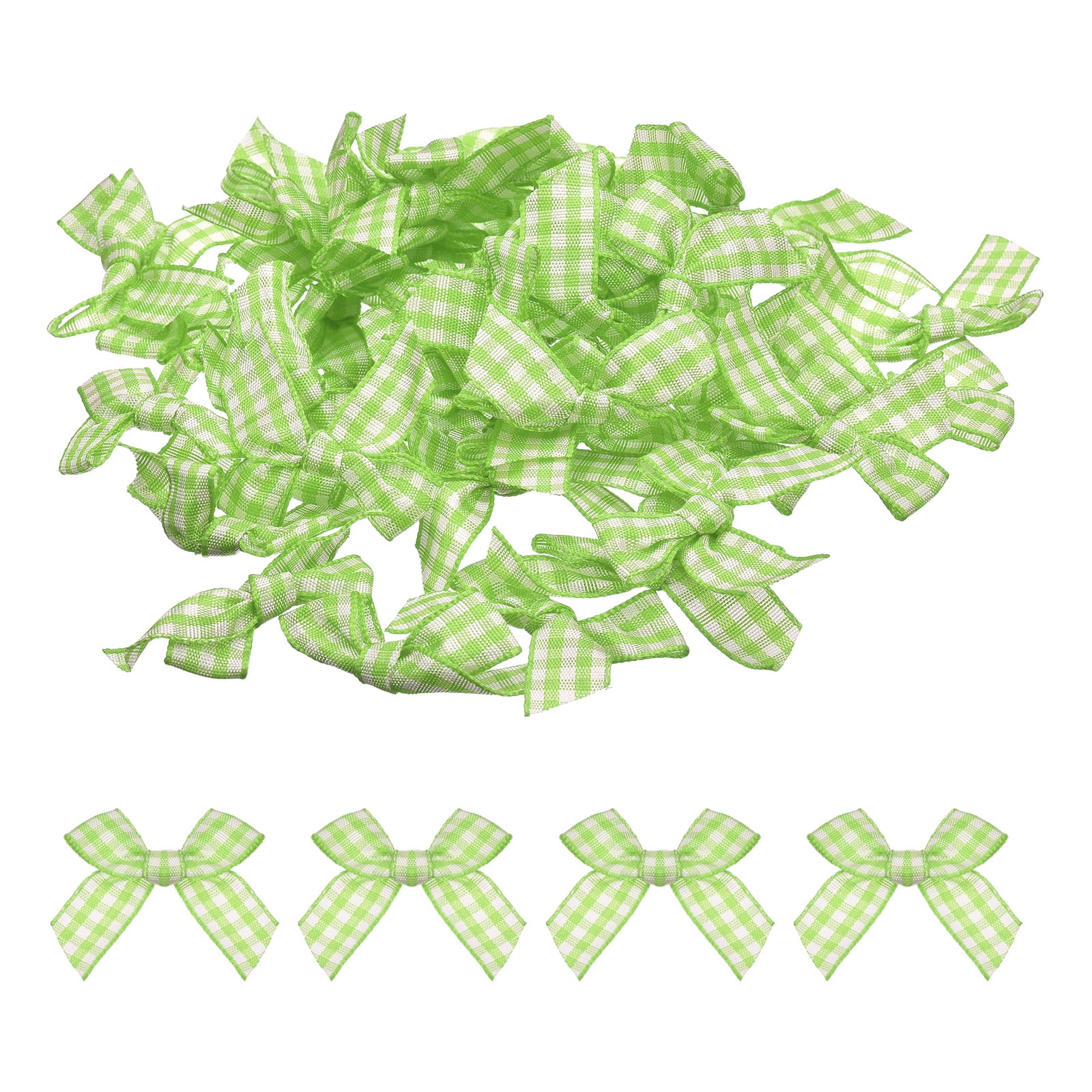 Uxcell 50Pcs Mini Gingham Ribbon Bow Checkered Fabric Satin Ribbon ...