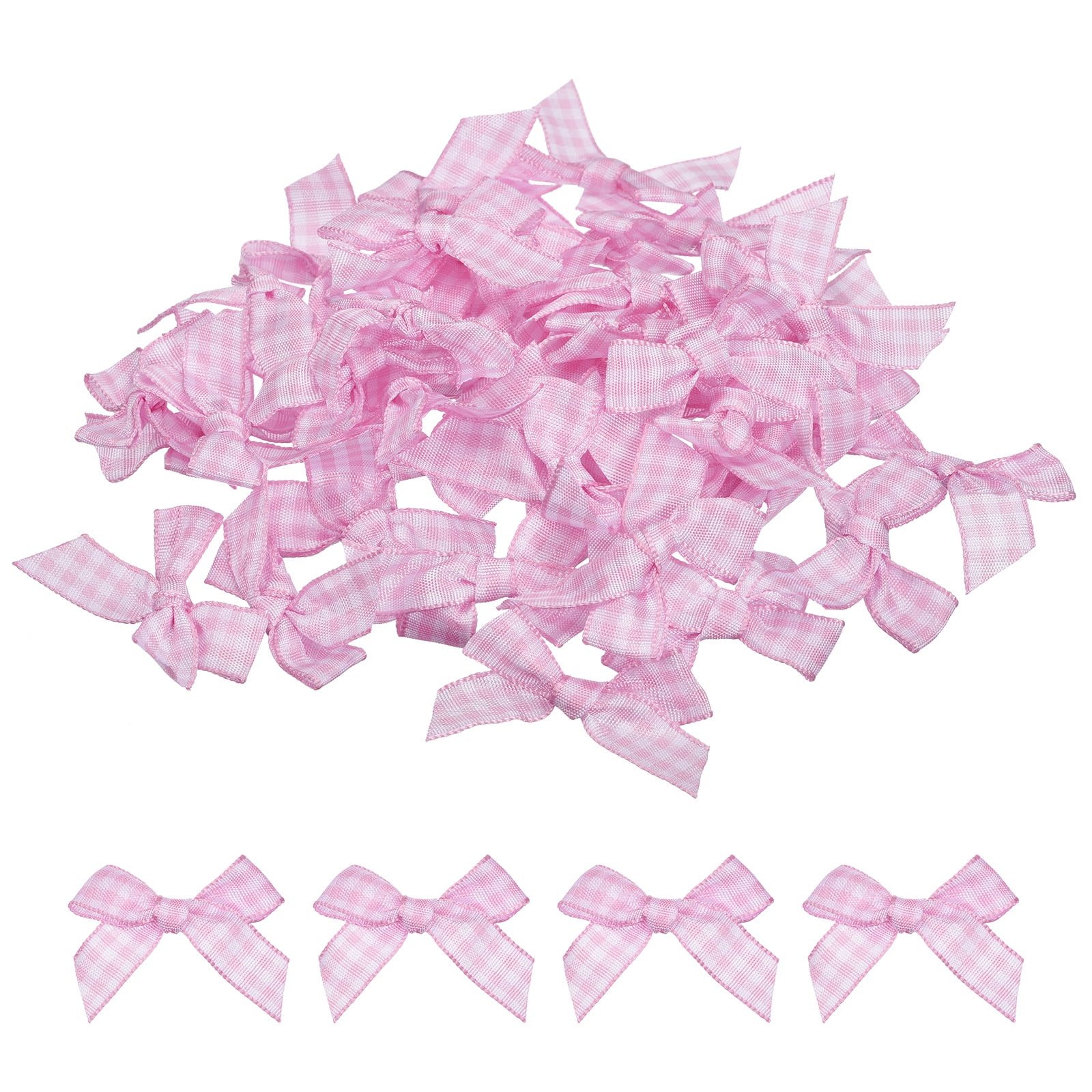 Uxcell 50Pcs Mini Gingham Ribbon Bow Checkered Fabric Satin Ribbon ...