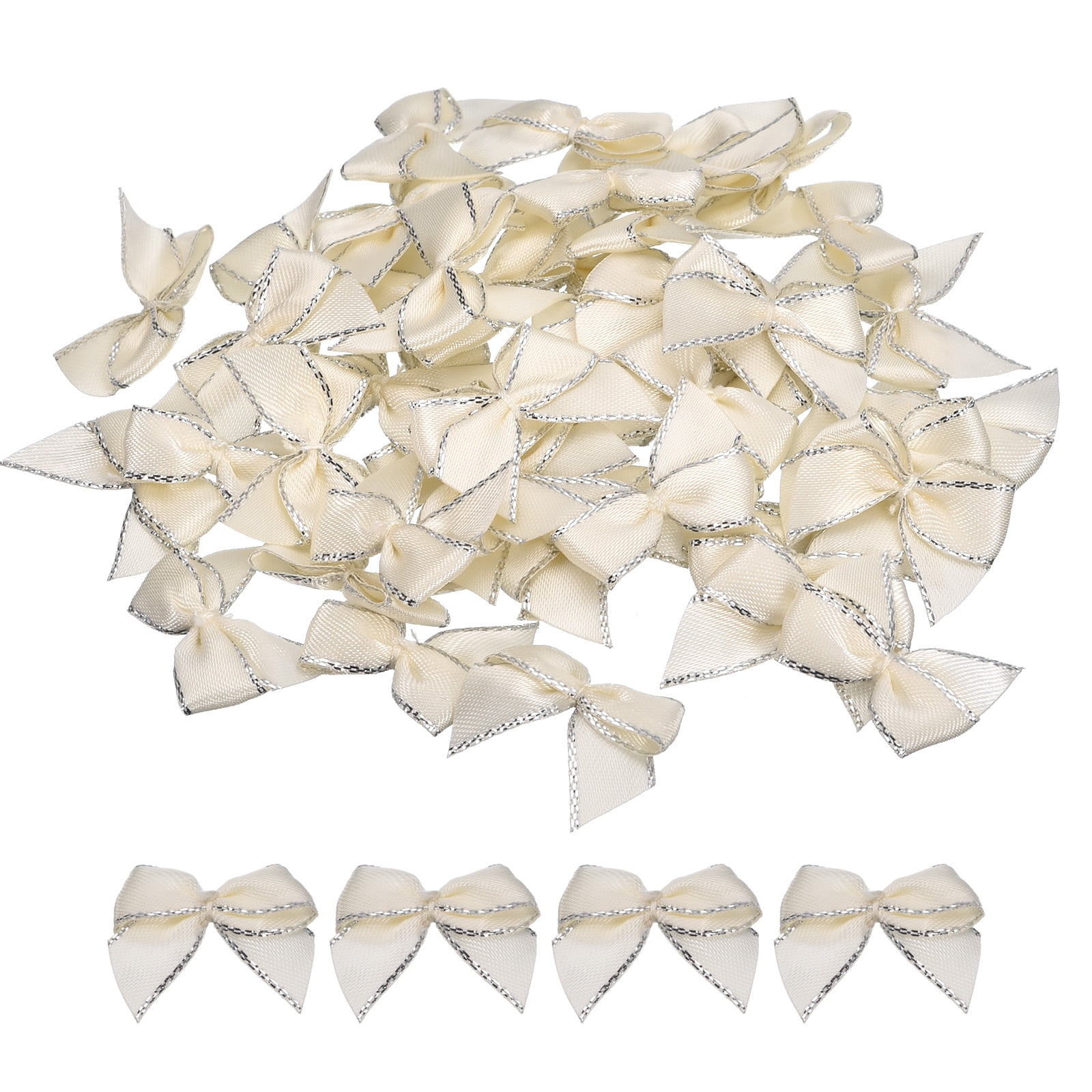 Uxcell 50Pcs Mini Metallic Edge Ribbon Bow 1" Satin Ribbon Flower Bows ...