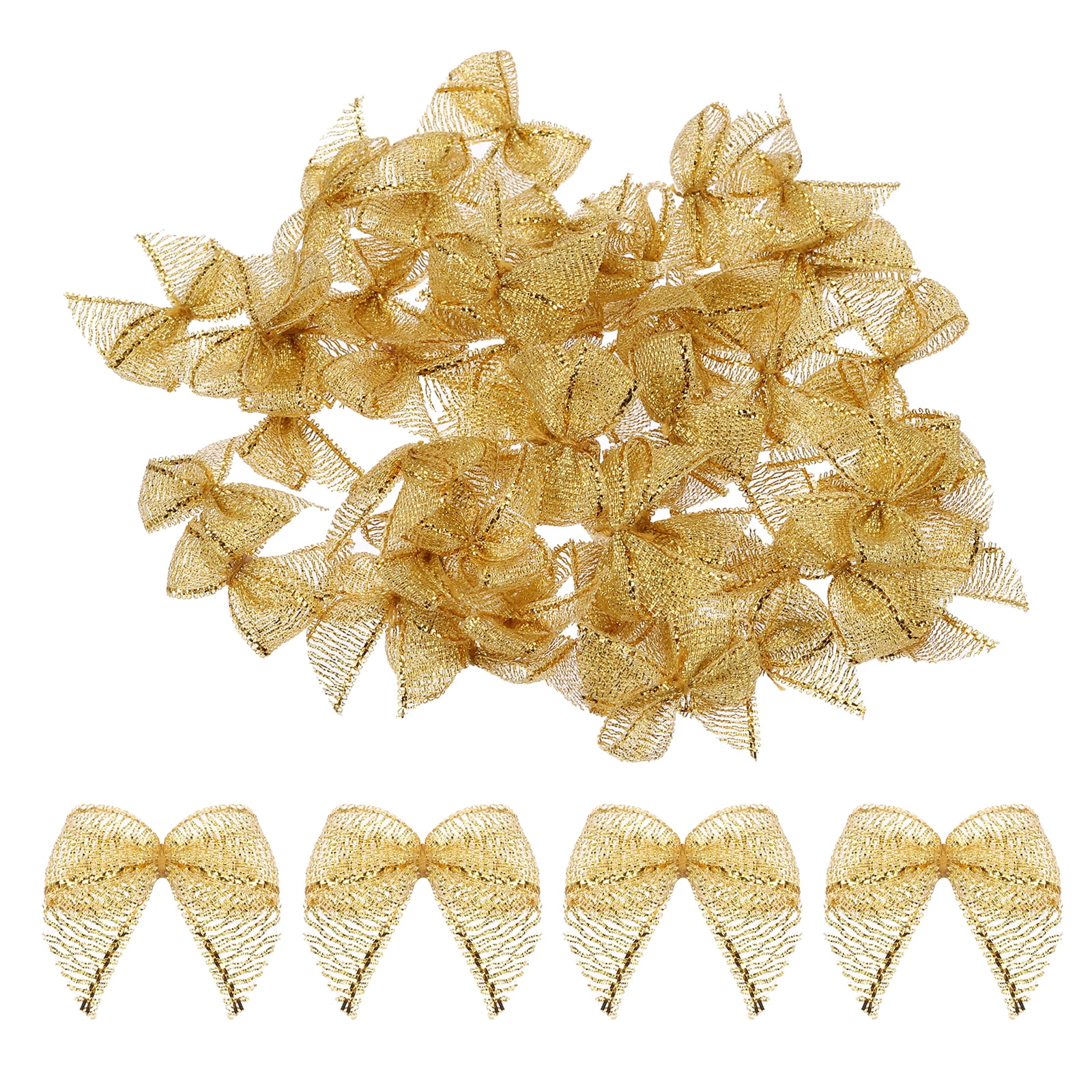Uxcell 50Pcs Mini Metallic Edge Ribbon Bow 1" Satin Ribbon Flower Bows ...