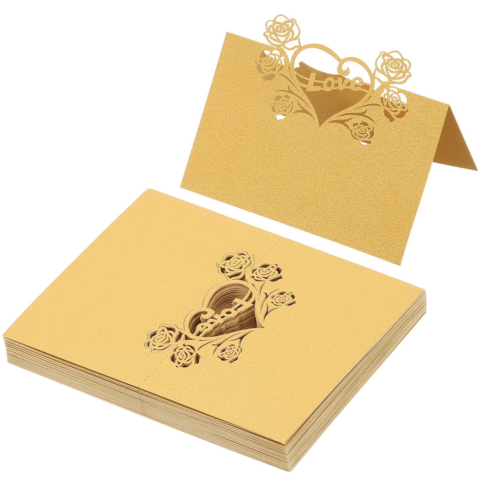 Uxcell 50Pcs Wedding Place Cards, Laser Cut Rose Love Heart Table Place ...