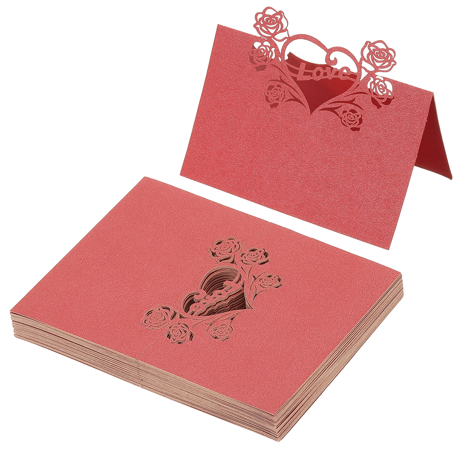 Uxcell 50Pcs Wedding Place Cards, Laser Cut Rose Love Heart Table Place ...