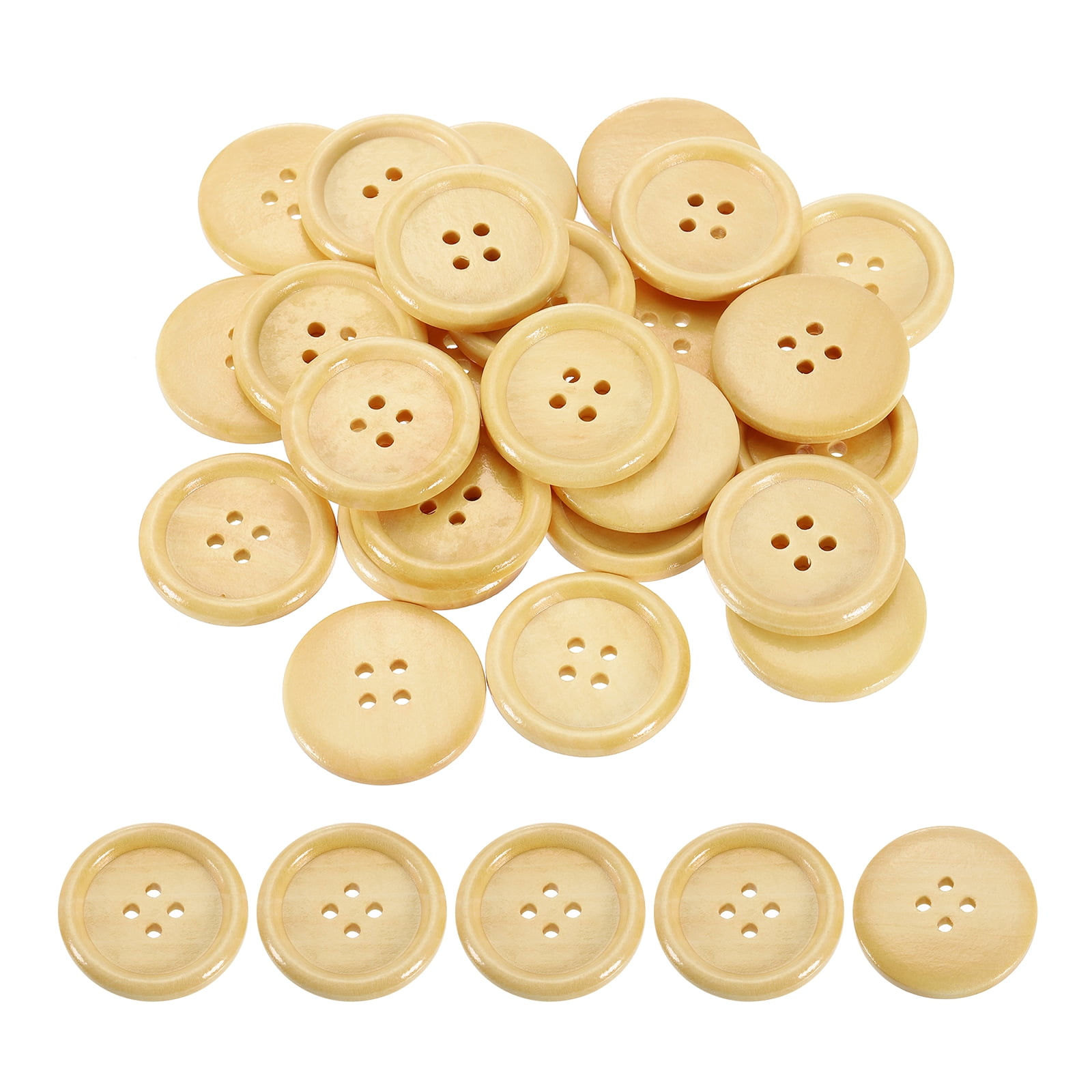Uxcell 50 Pcs Wooden Buttons 1 3/16" 4 Hole Round Wood Sewing Button ...
