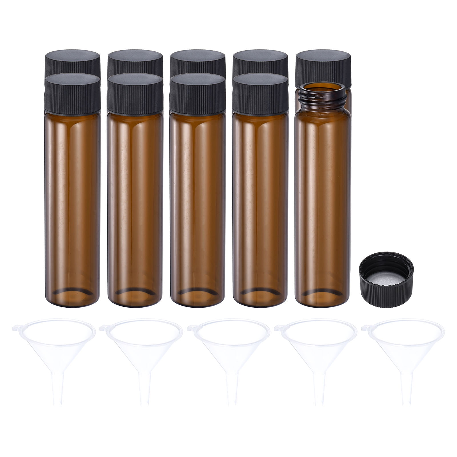 Uxcell 50mL Glass Vials with Screw Caps Liquid Sample Vial with 5 Funnel, Amber 10Pcs - Walmart.com