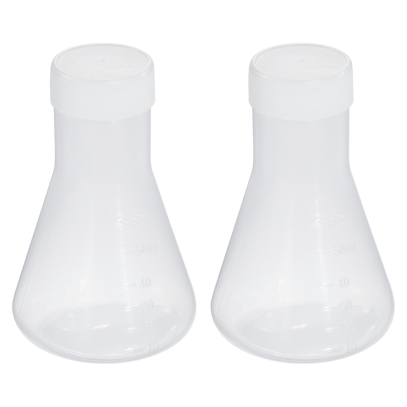 Uxcell 50ml Plastic Erlenmeyer Flask with Screw Caps, 2 Pack Narrow ...