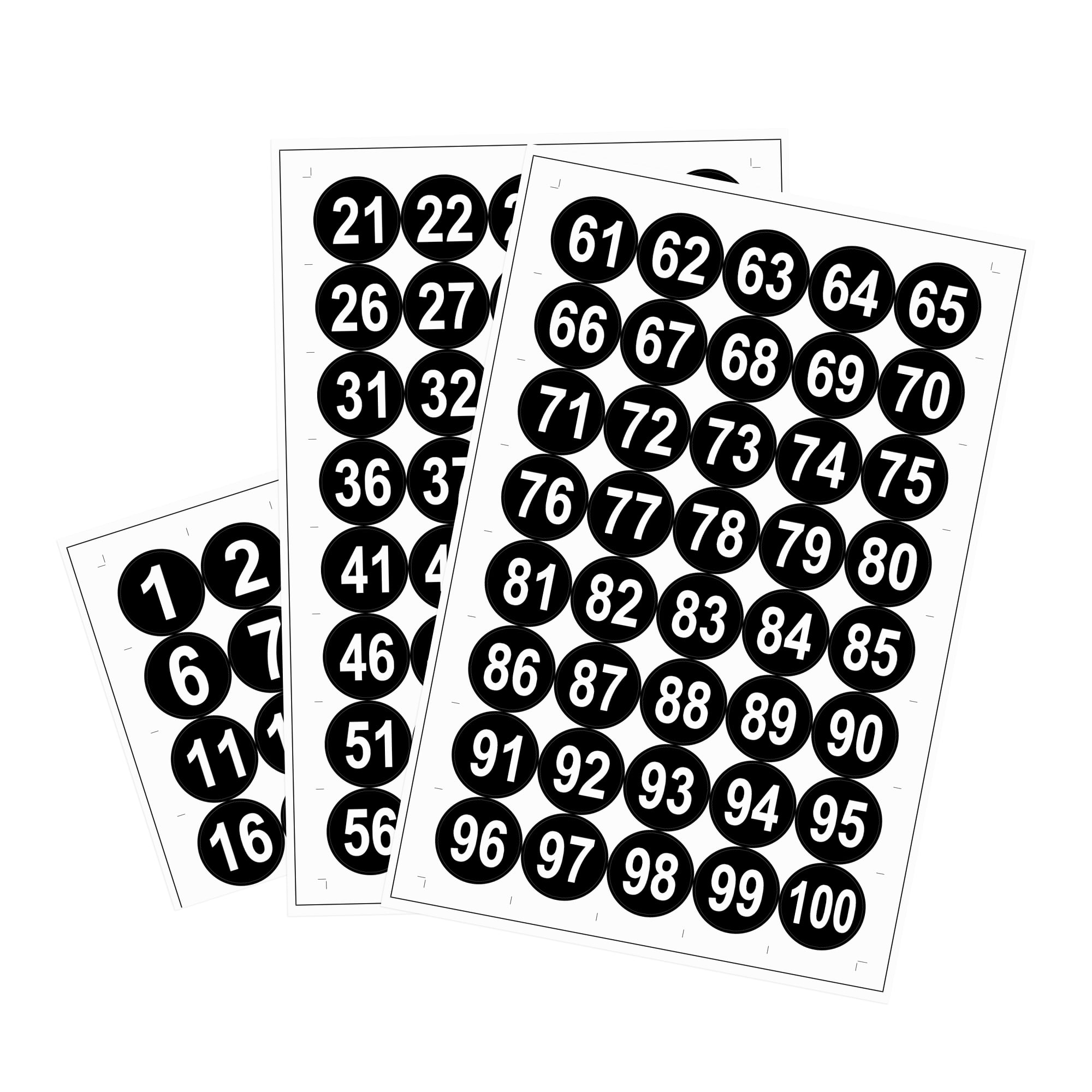 Uxcell 50mm Dia PVC Round Number Stickers Number 1-100 Black - Walmart.com