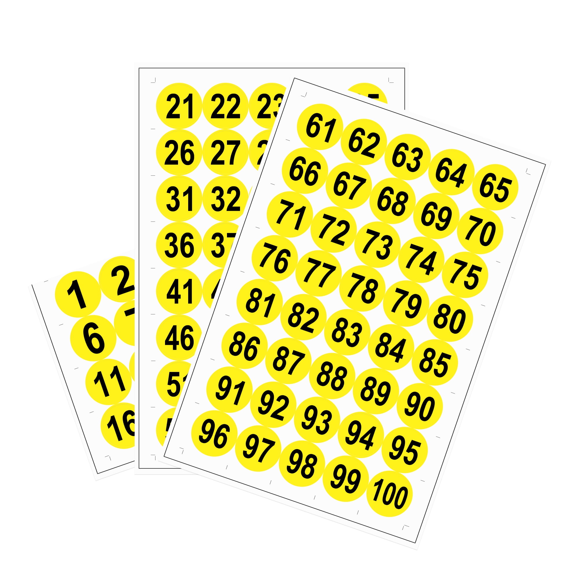Uxcell 50mm Dia PVC Round Number Stickers Number 1-100 Yellow - Walmart.com