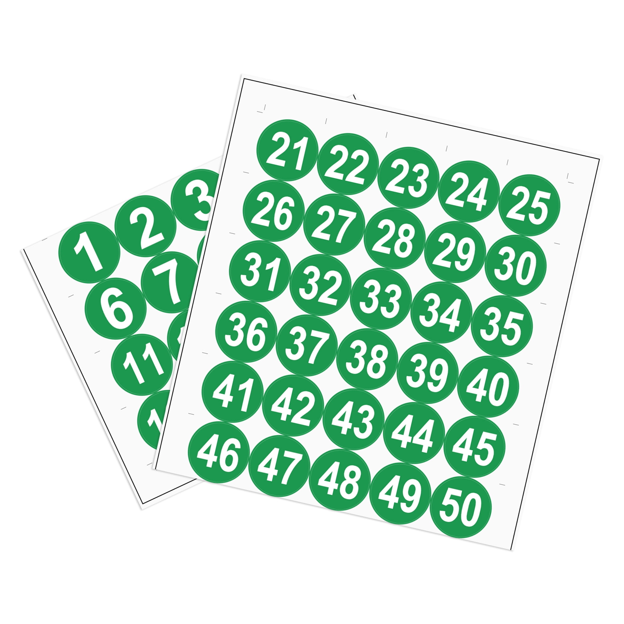Uxcell 50mm Dia PVC Round Number Stickers Number 1-50 Green - Walmart.com