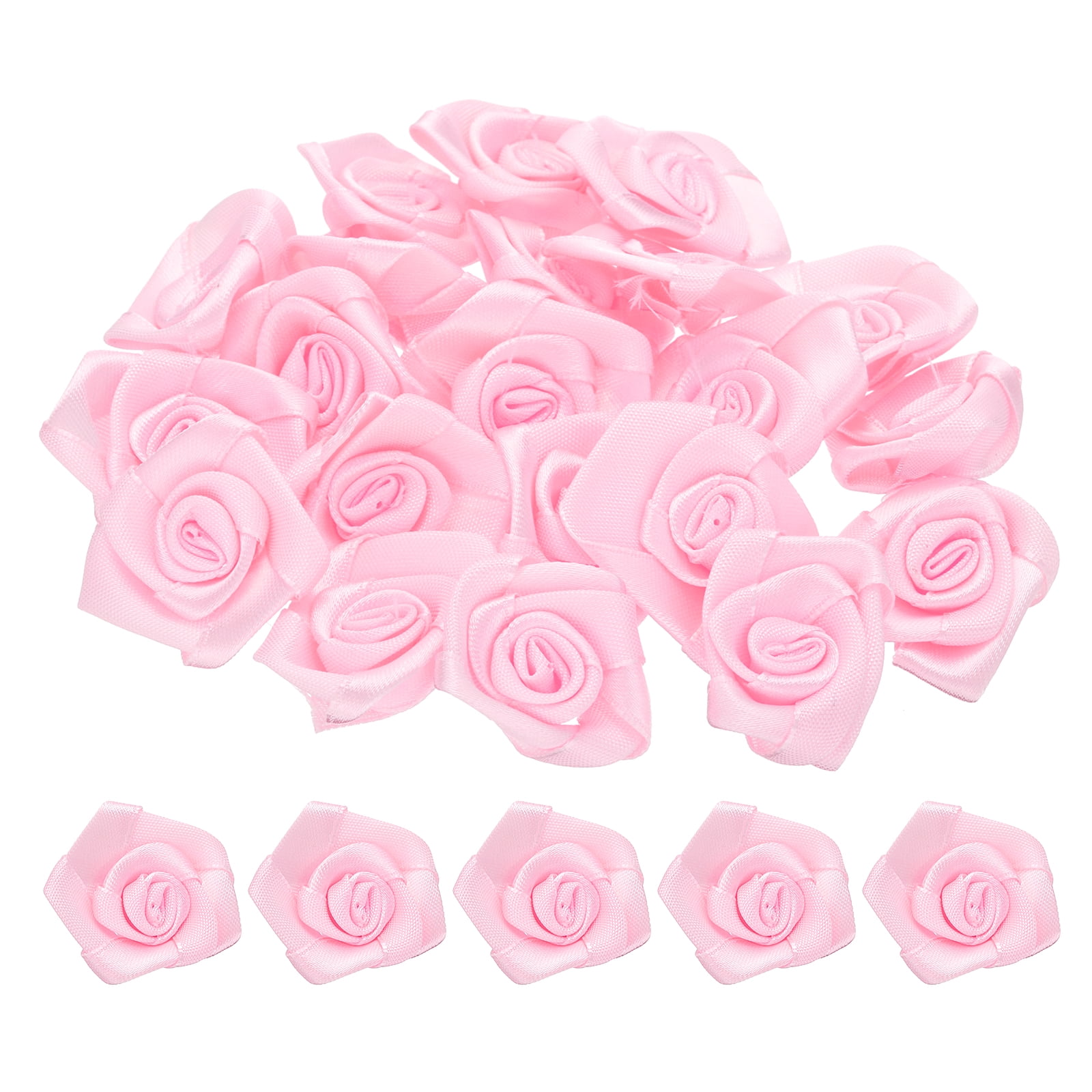 Uxcell 50pcs 3cm Ribbon Roses for Crafts Artificial Fabric Flowers ...