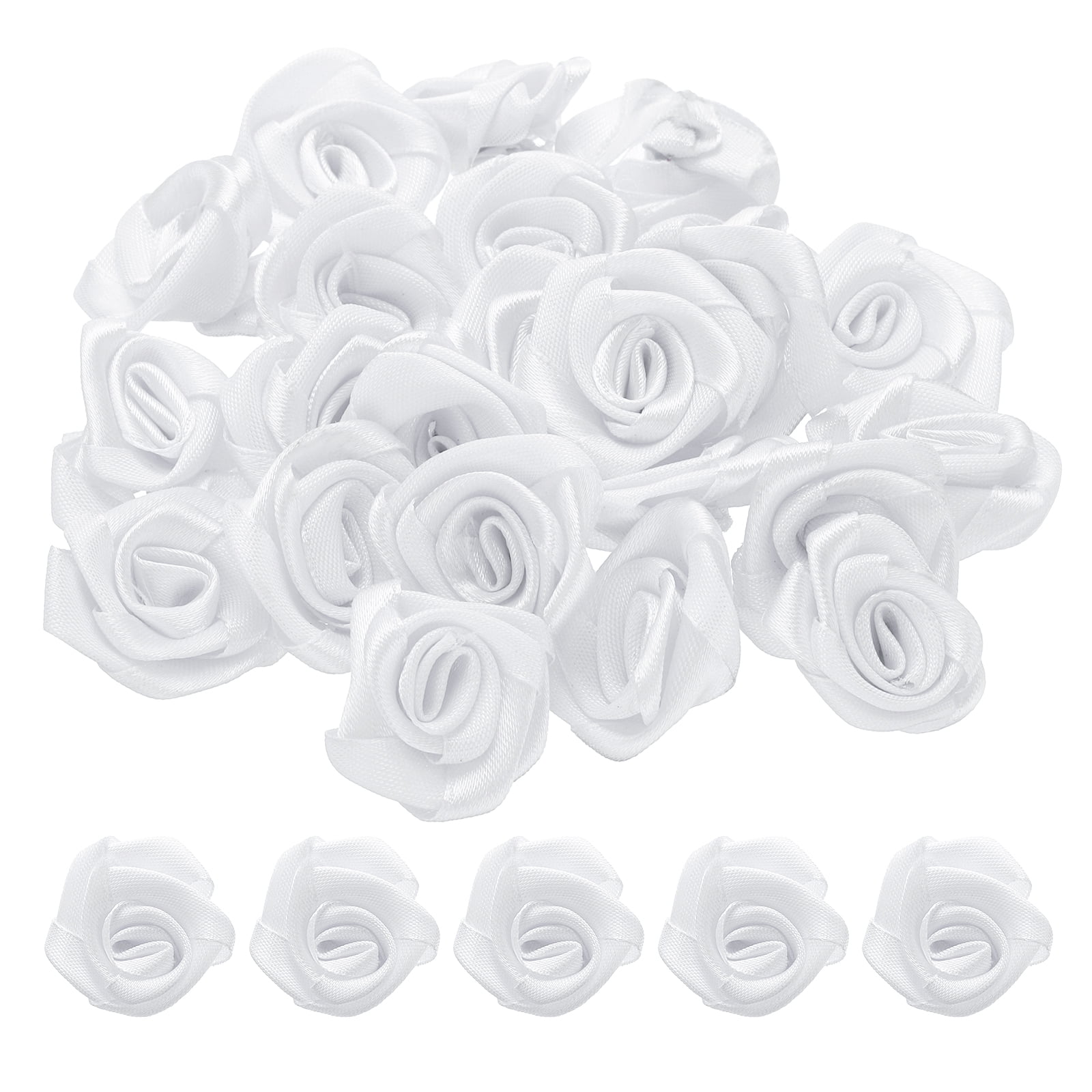 Uxcell 50pcs 3cm Ribbon Roses for Crafts Artificial Fabric Flowers ...