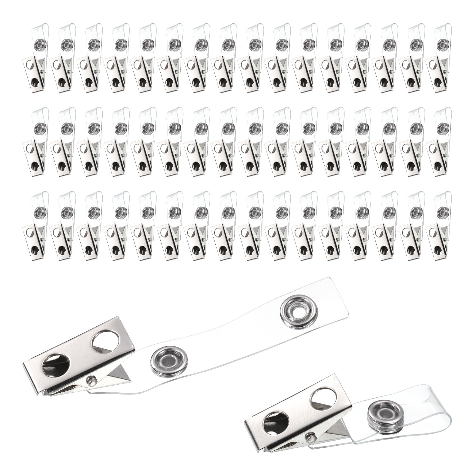 Uxcell 50pcs Metal Badge Clips with Clear PVC Straps Double Hole ID ...