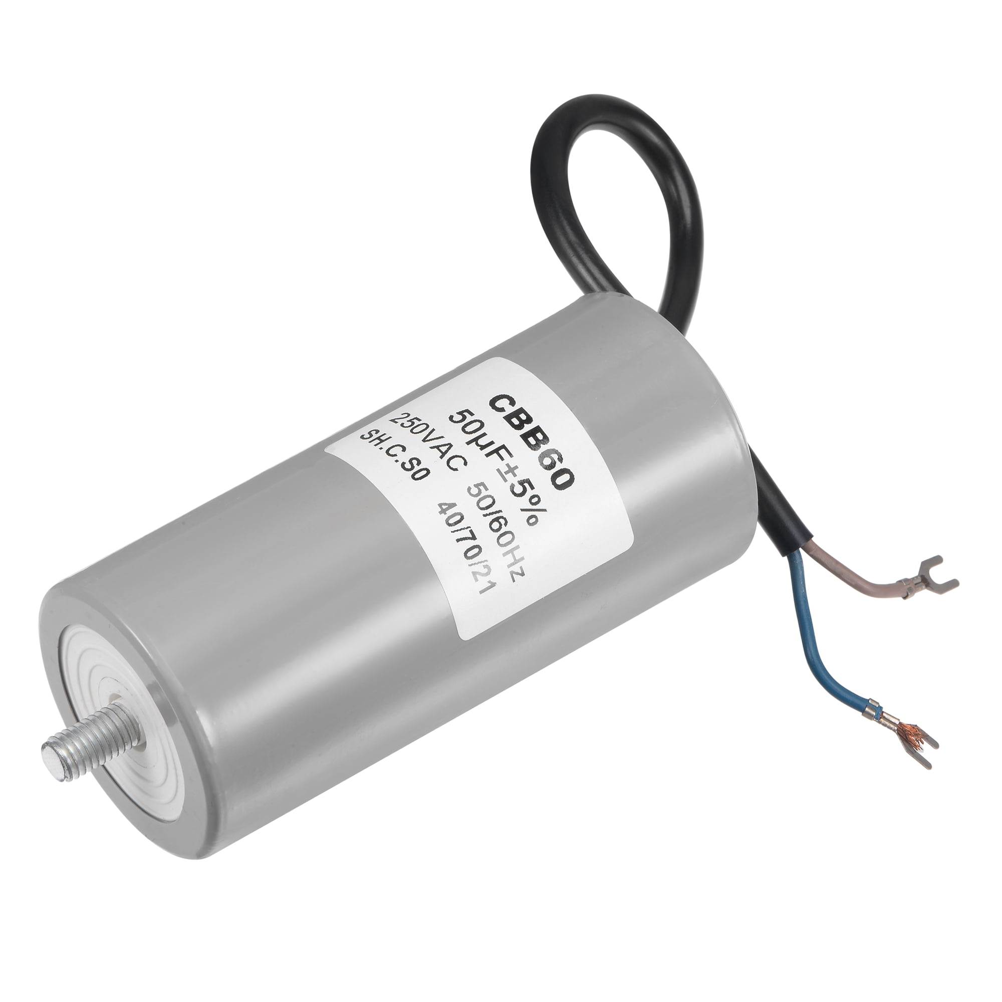 Uxcell 50uF 250V AC 50/60Hz 2 Wires w Fixing Stud, Terminal CBB60 Run ...