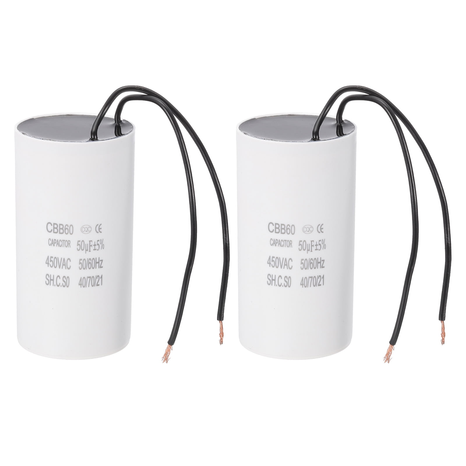 Uxcell 50uF CBB60 Running Capacitor, 2 Pcs Run Capacitor with 2 Wires ...