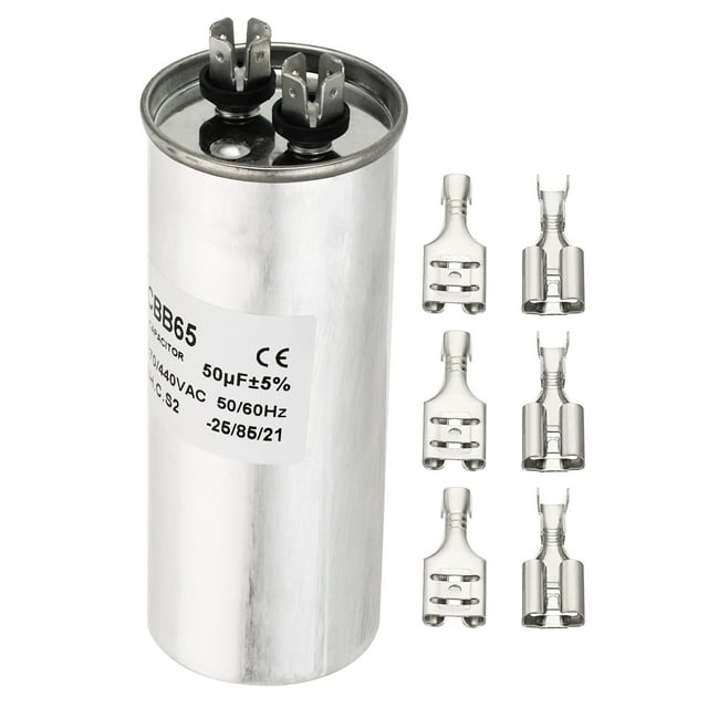 Uxcell 50uf 50MDF 370/440VAC Fan Start Capacitor, CBB65 Circular Run Capacitor with Connecting ...