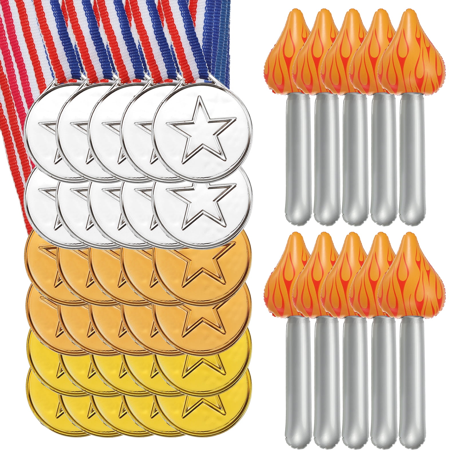 Uxcell 54 Pcs 1.5" Plastic Gold Silver Bronze Medals with Star & 12 Pcs ...