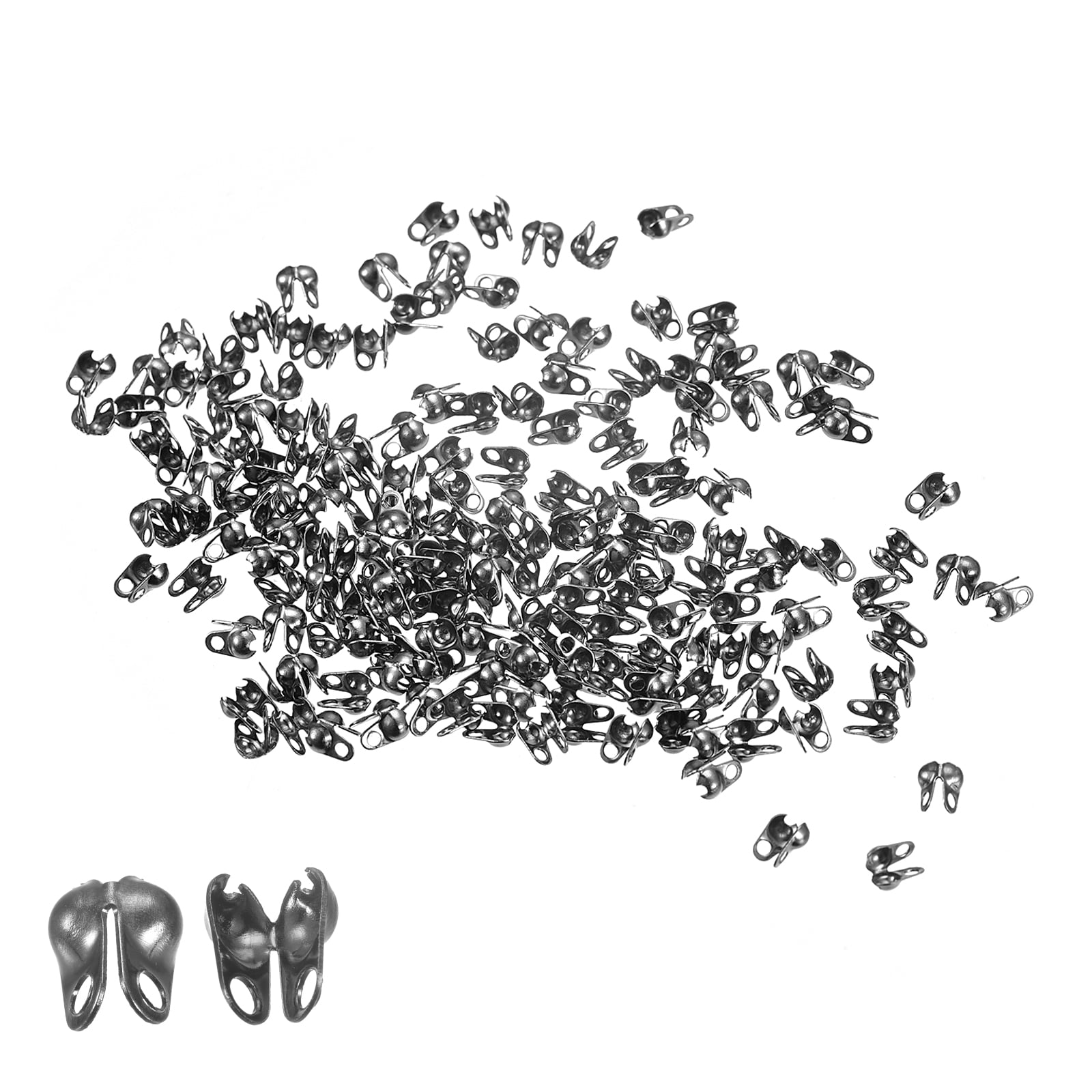 Uxcell 540 Pack 4mm Clamshell Fold Over Bead Tips Knot Covers Dark Grey ...