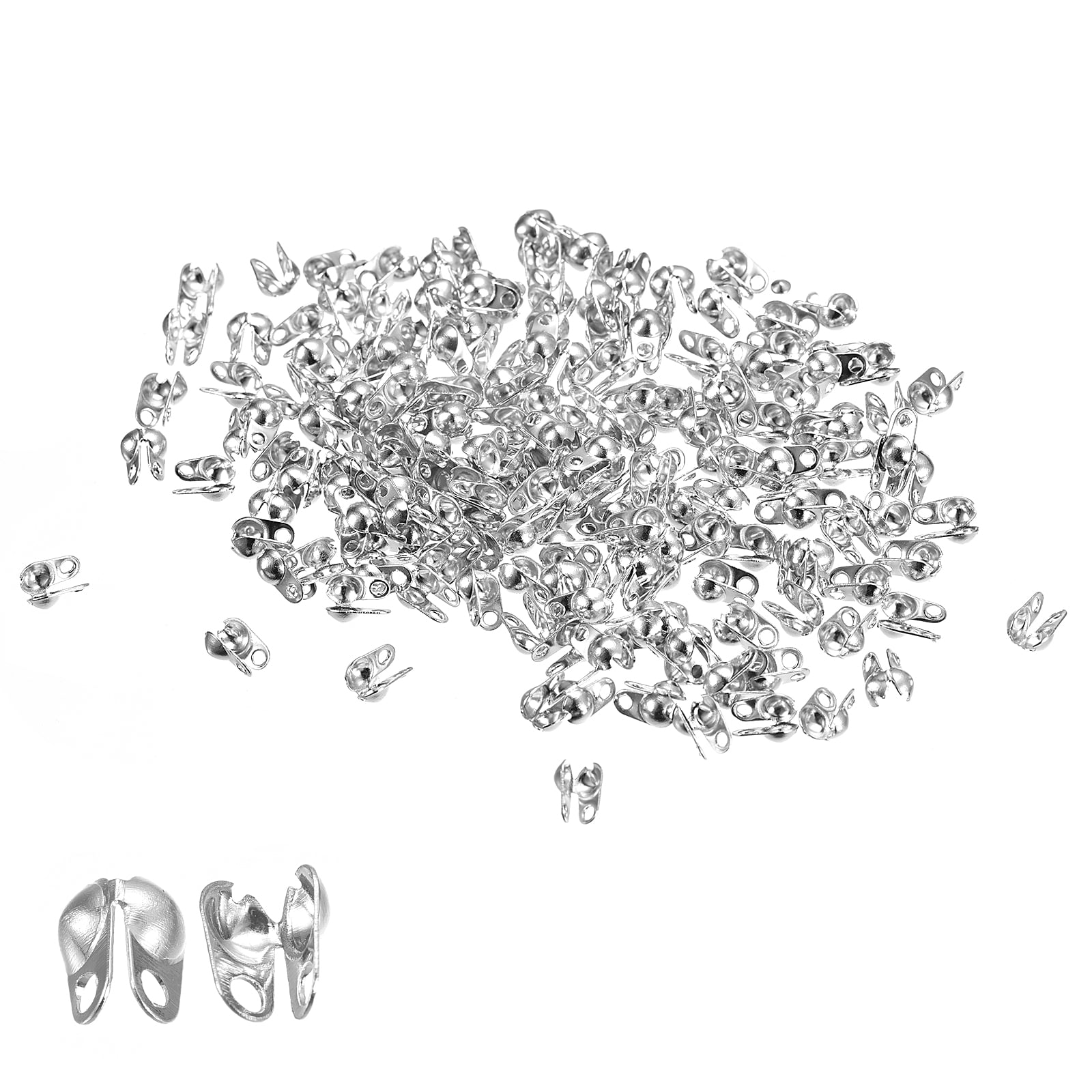 Uxcell 540 Pack 6.2mm Clamshell Fold Over Bead Tips Knot Covers White ...