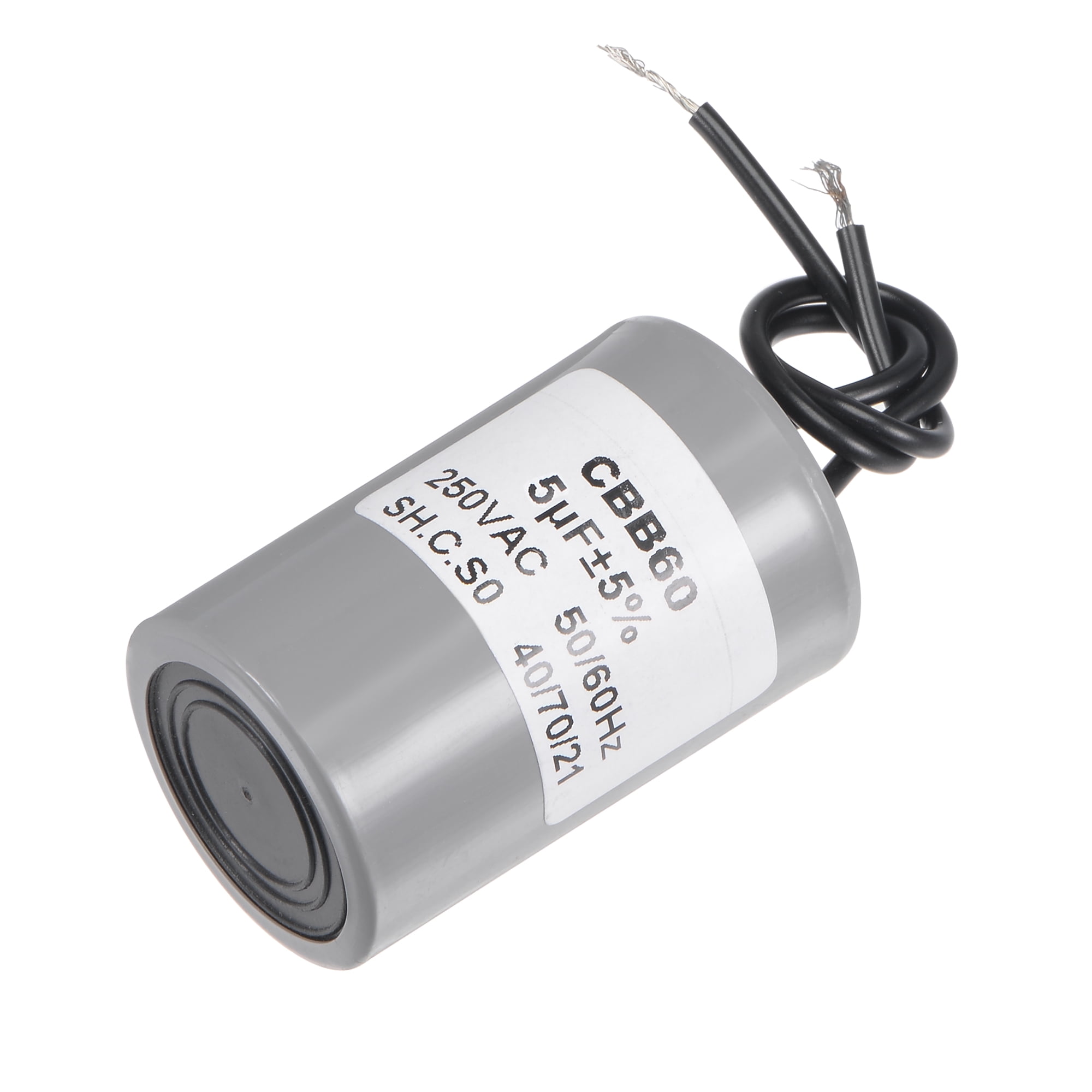 Uxcell 54x34mm 5uF 250V AC 50/60Hz 2 Wires Cylinder CBB60 Run Capacitor ...