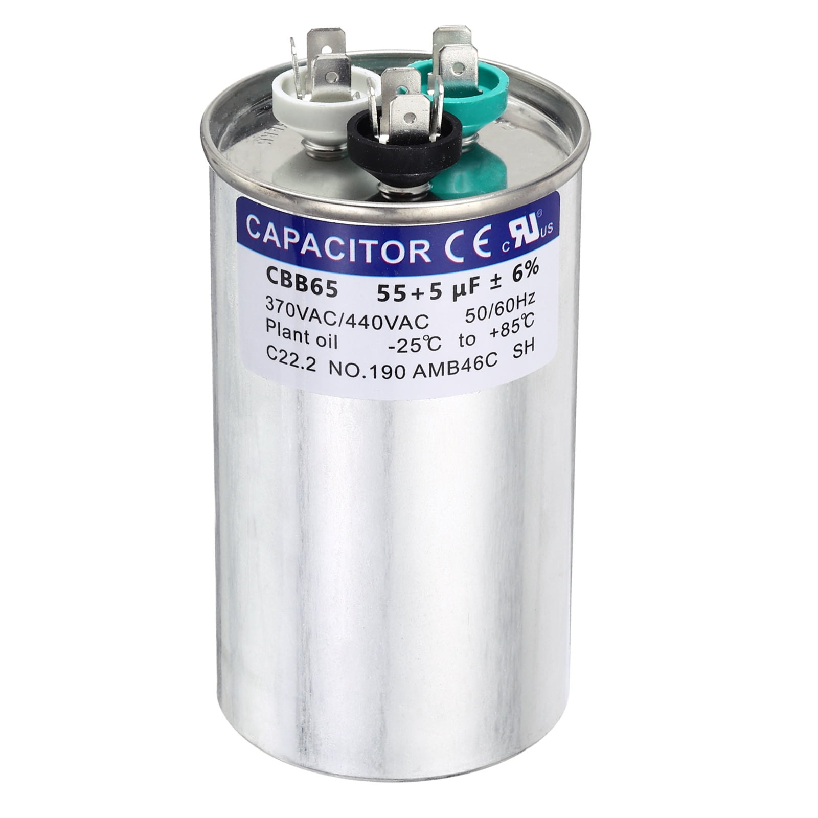 Uxcell 55+5MFD CBB65 Run Start Capacitor 55+5uF, 370/440V Round AC ...