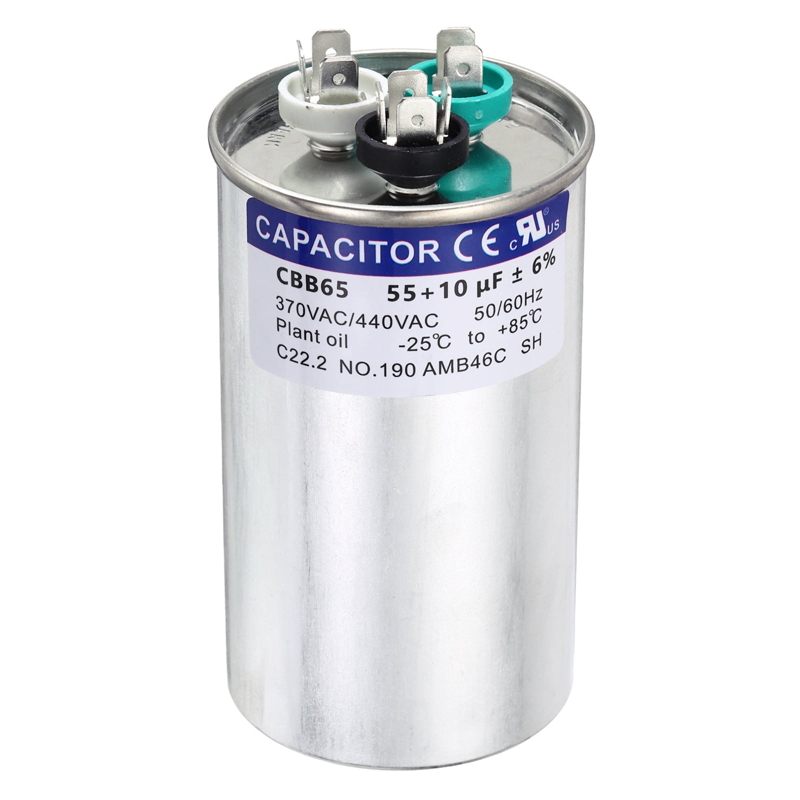 Uxcell 55+7.5MFD CBB65 Run Start Capacitor 55+7.5uF, 370/440V Round AC Capacitor for AC Motor ...