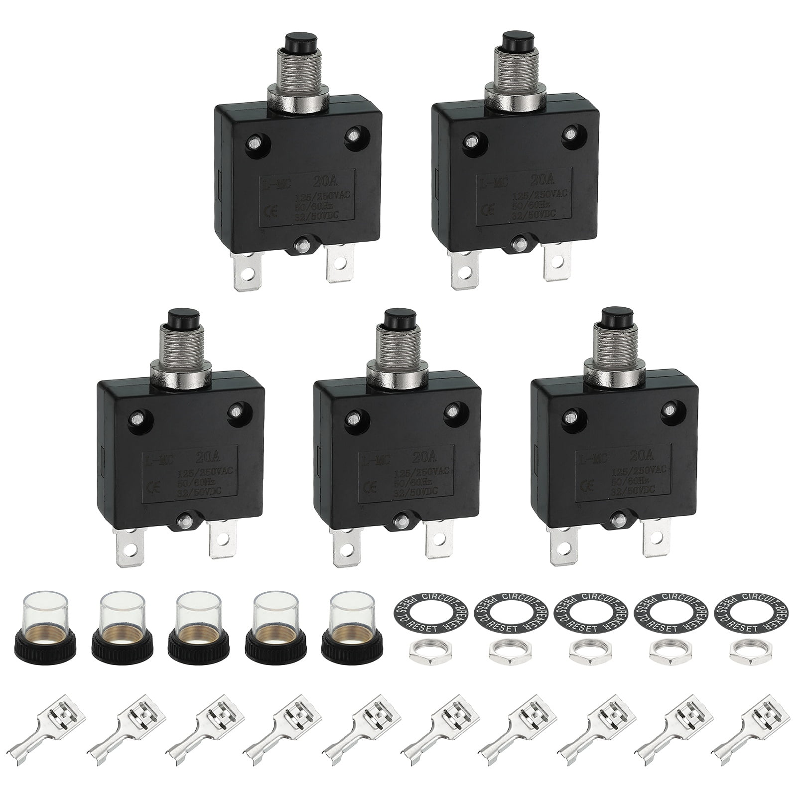 Uxcell 5PCS 20A Thermal Circuit Breakers, 125/250V AC,32/50V DC Manual ...