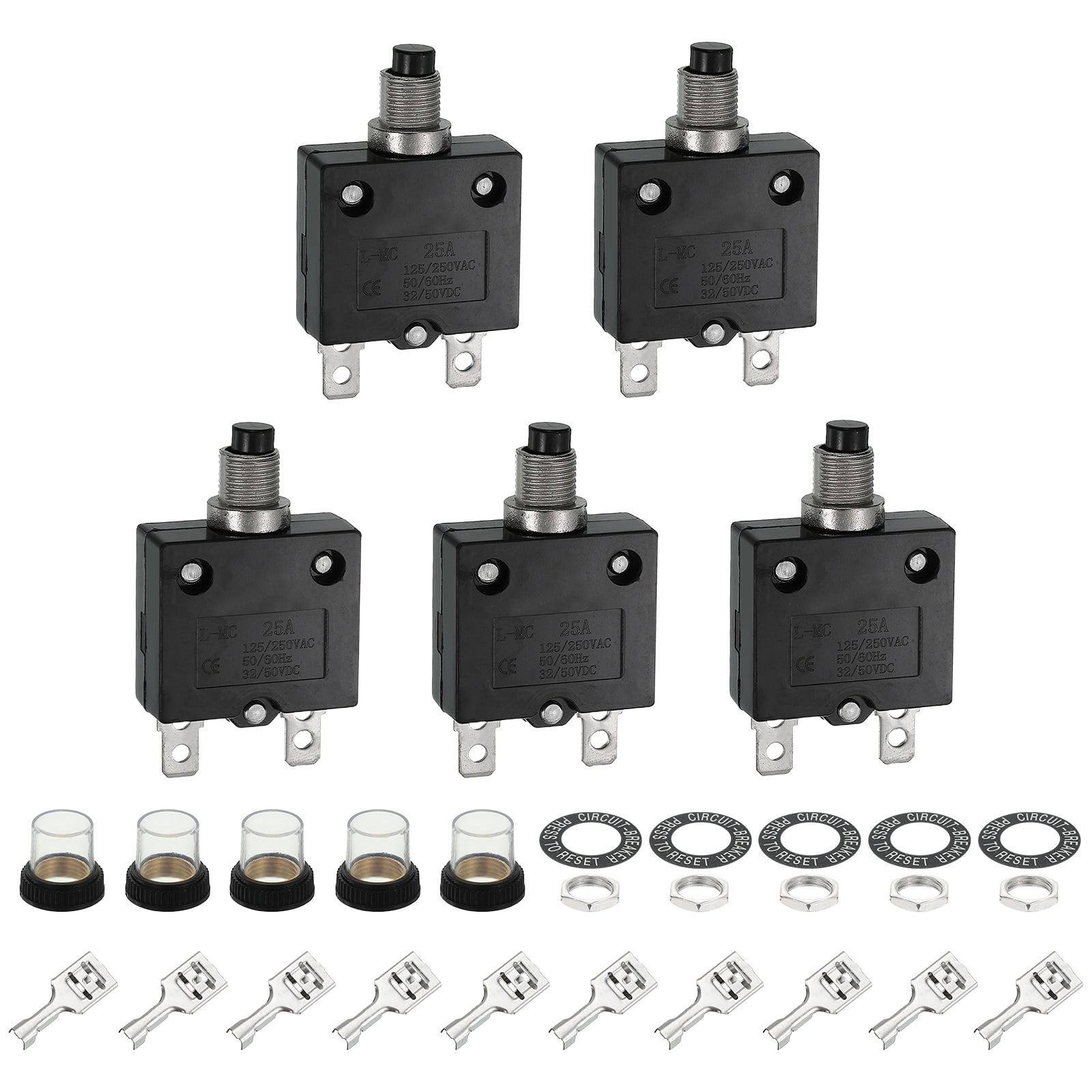 Uxcell 5PCS 25A Thermal Circuit Breakers, 125/250V AC,32/50V DC Manual ...