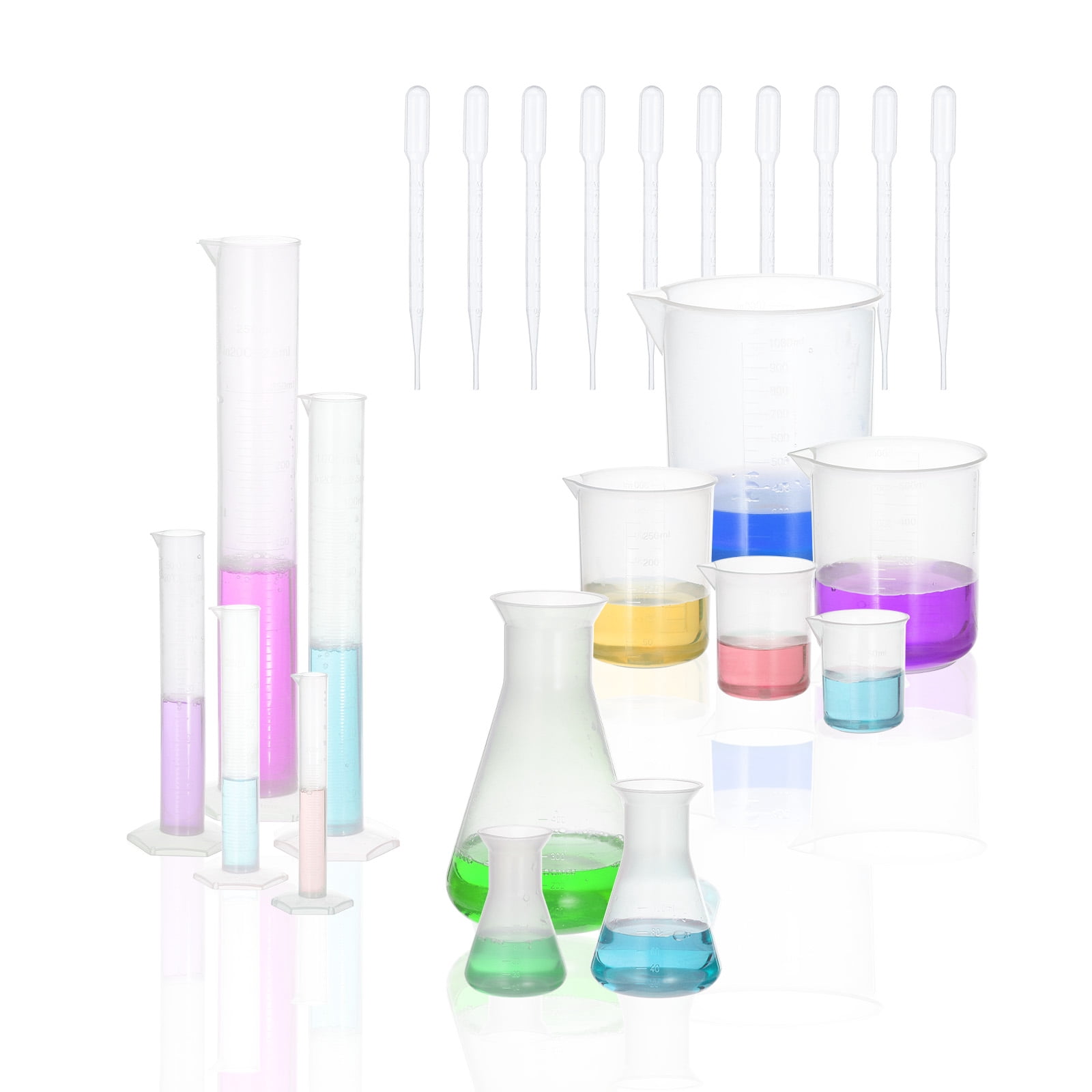 Uxcell 5Pcs 10/25/50/100/250ml PP Plastic Graduated Cylinder with 5Pcs ...