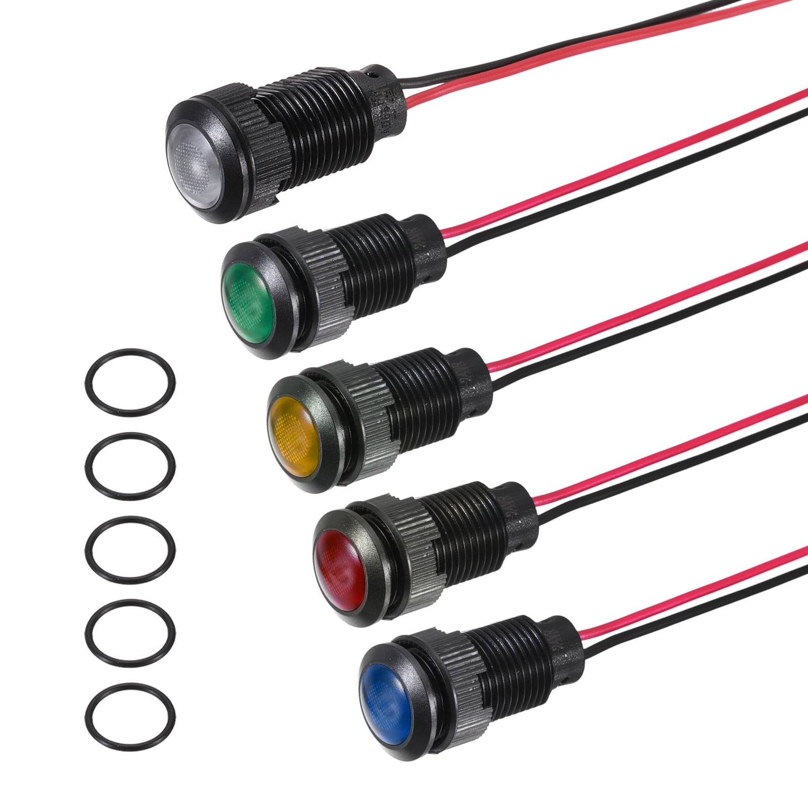 Uxcell 5Pcs 12mm Indicator Light,12V-24V AC/DC LED Plastic Shell Signal ...