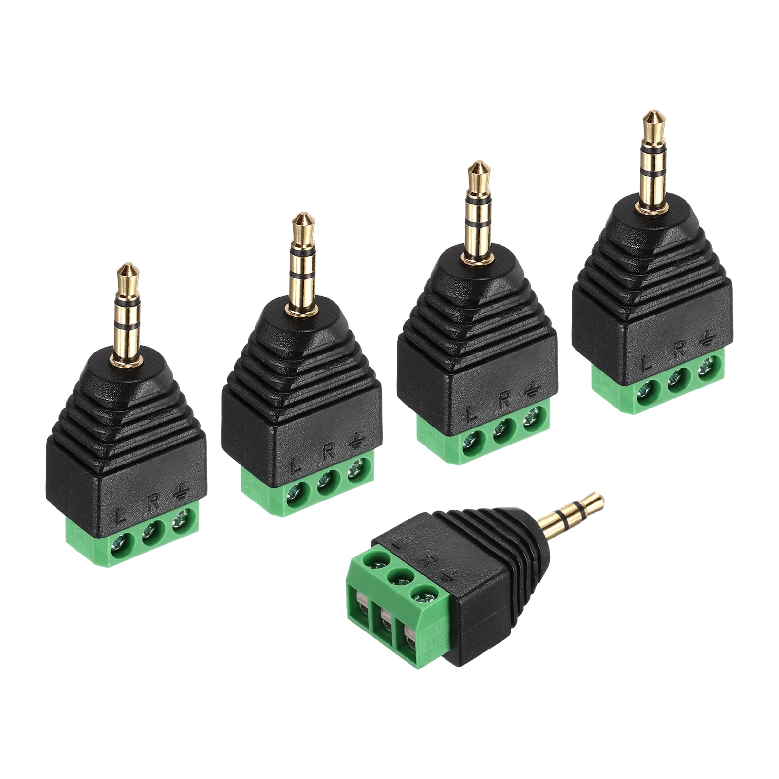 Uxcell 5Pcs 3.5mm TS Mono Male Plug to 3 Pin Screw Terminal Block, Gold ...