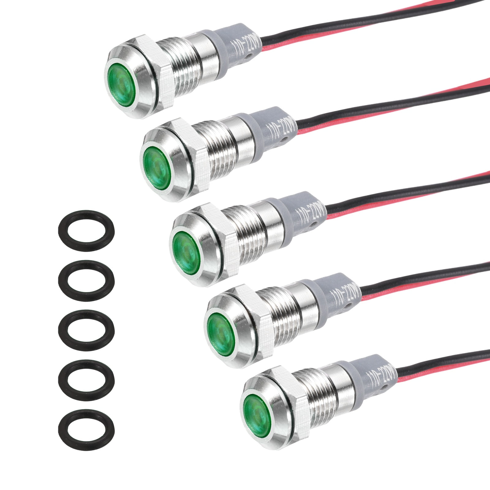 Uxcell 5Pcs 8mm Indicator Light, 110V-220V AC LED Metal Signal Lamp ...