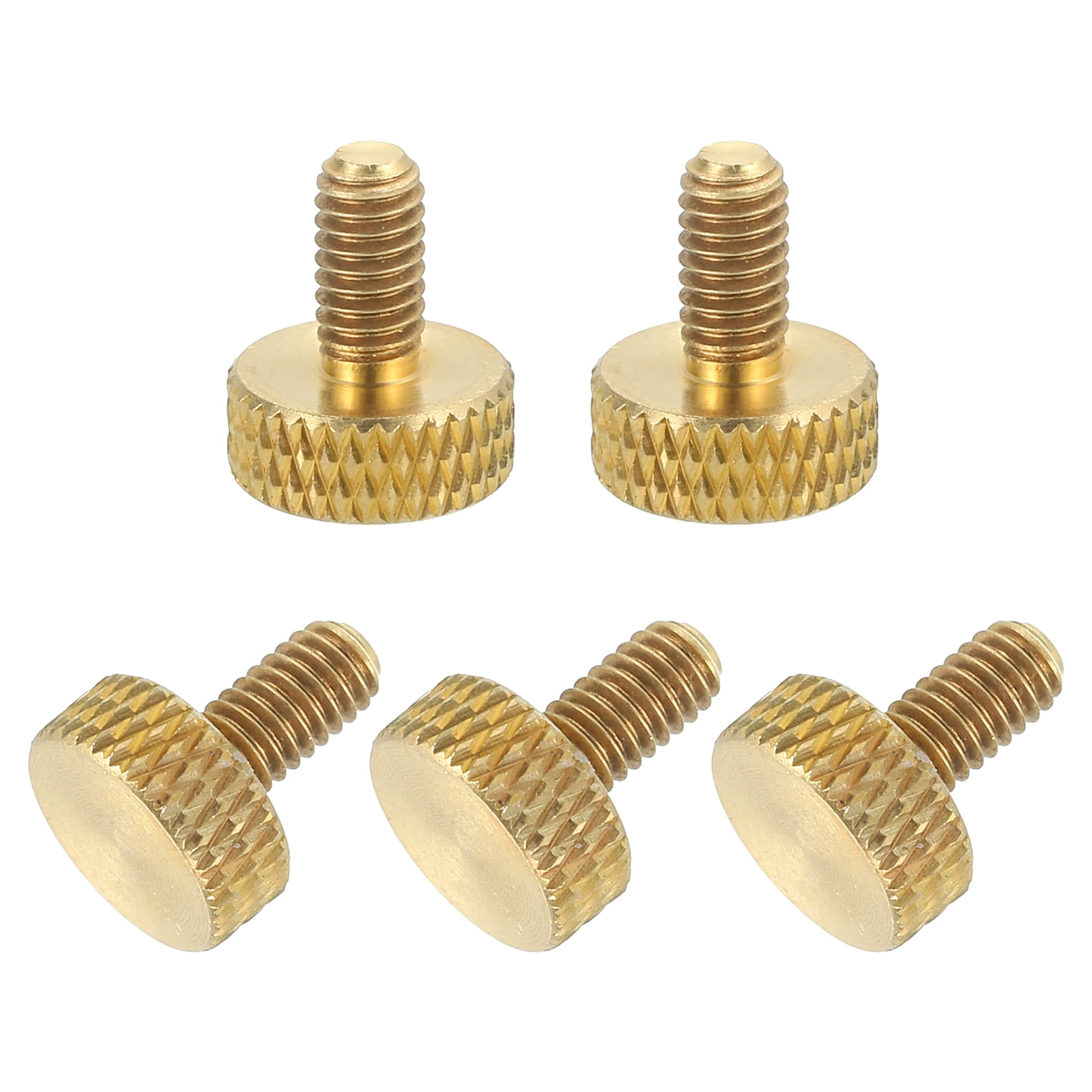 Uxcell 5Pcs M4x8mm Brass Knurled Thumb Screws, Flat Grip Bolt Knobs Fasteners Solid Brass ...