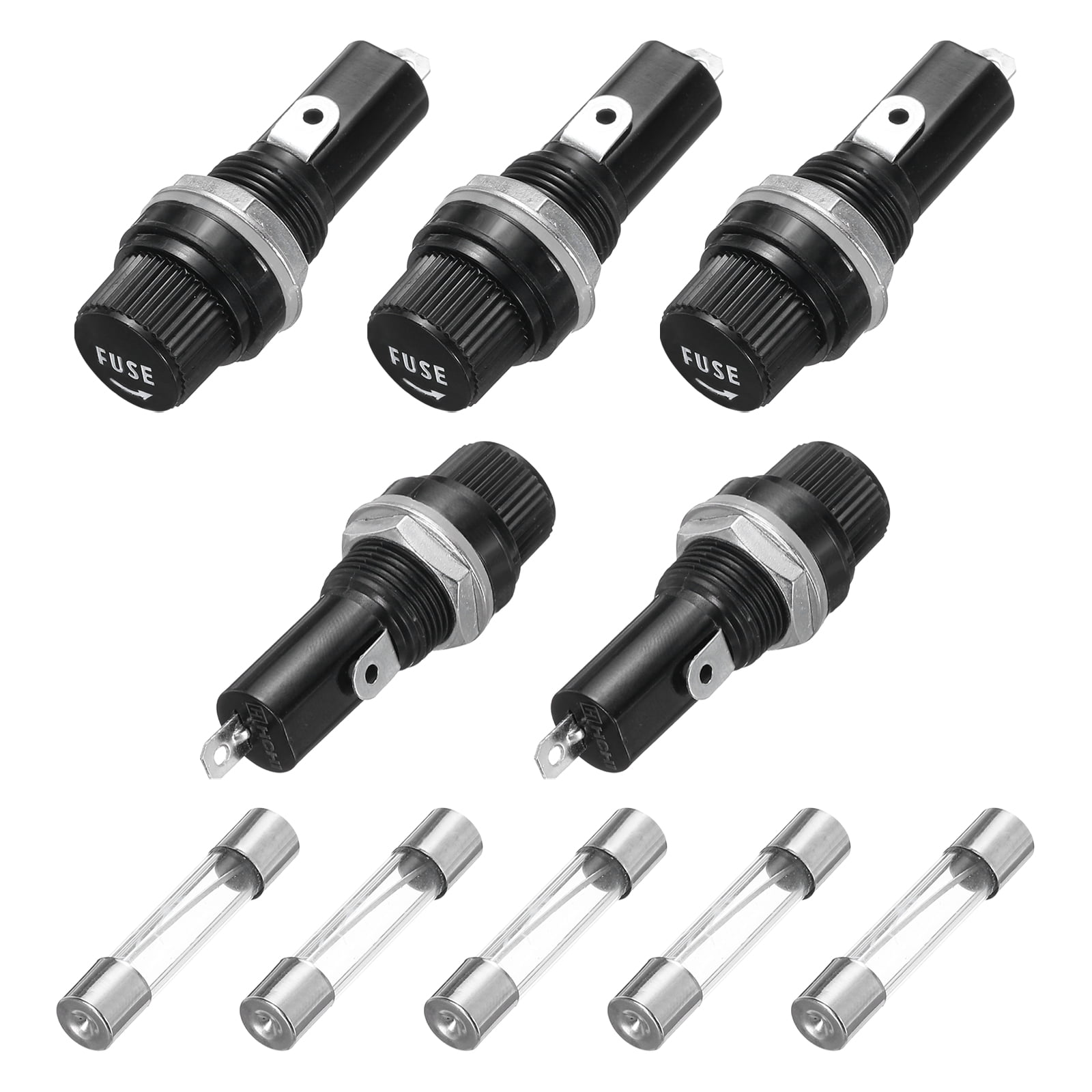 Uxcell 5Pcs Panel Mounted Fuse Holders 45 x 18.4mm 250V 125V, 15A with ...