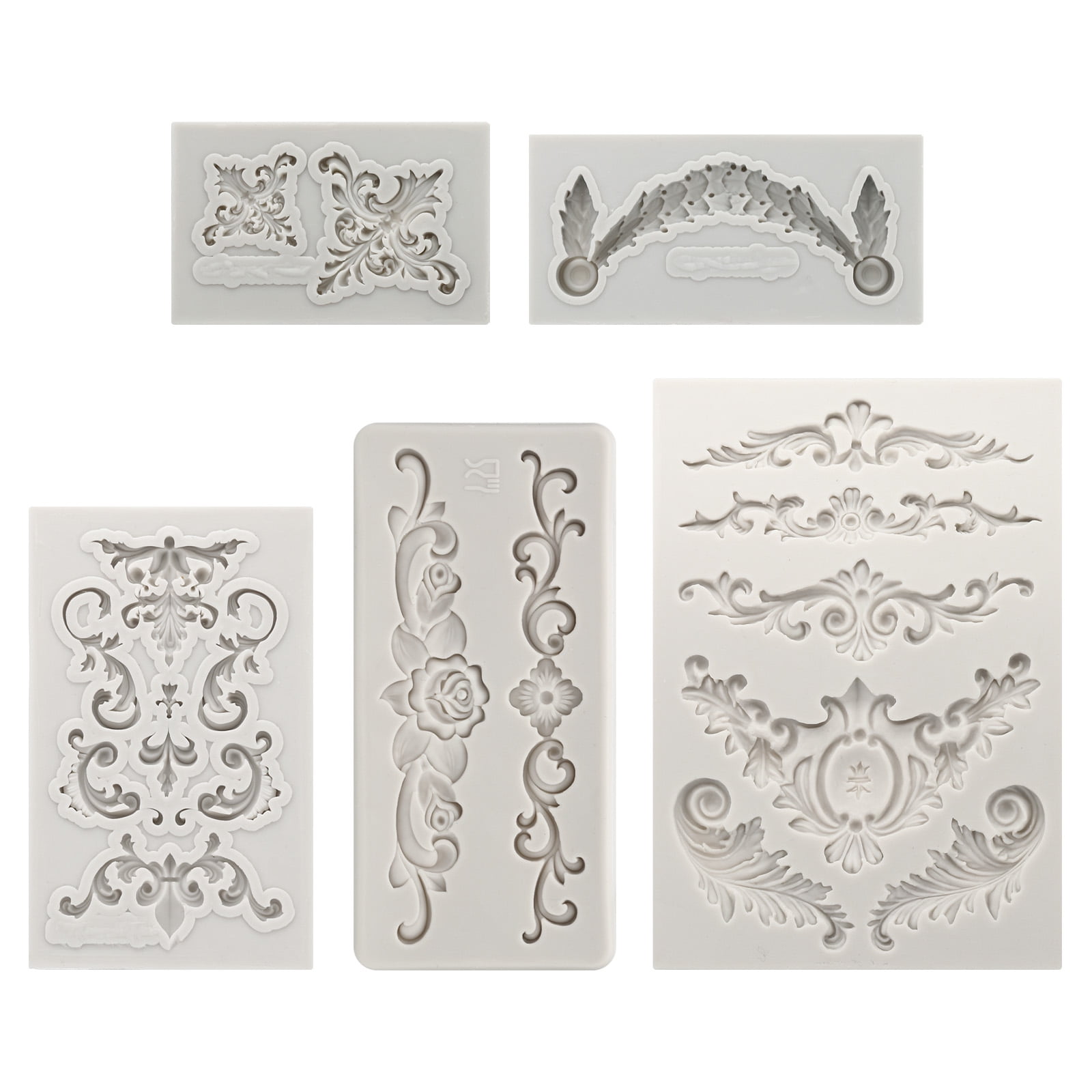 Uxcell Silicone Polymer Clay Mold 5Pcs Fondant 3D Baroque Iod Mold for ...