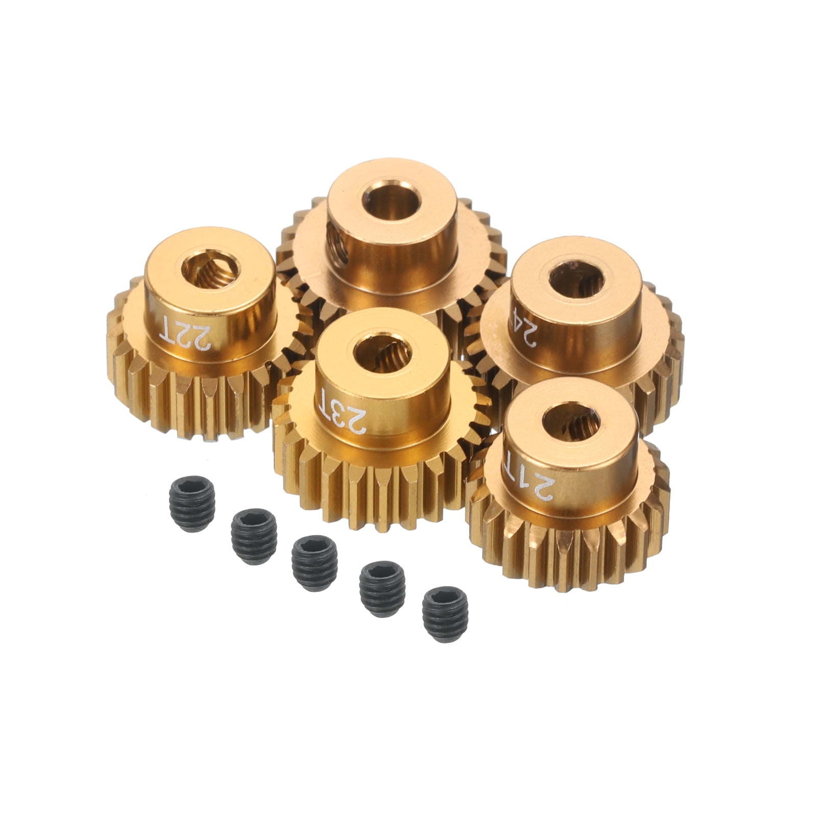 Uxcell 5Pcs RC 48P Motor Pinion Gear 3.175mm Shaft 21T/22T/23T/24T/25T ...