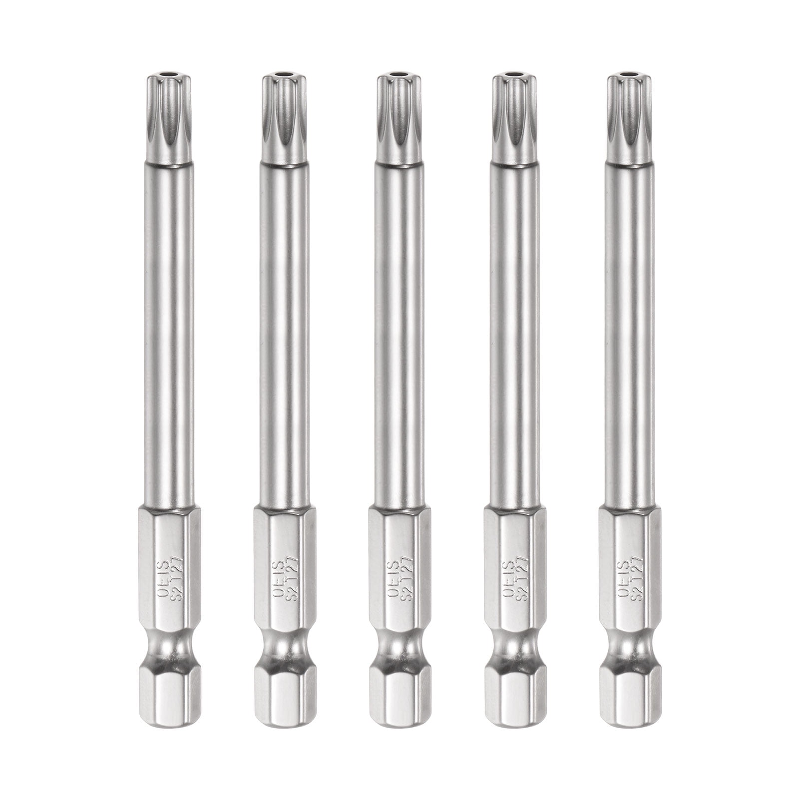 Uxcell 5Pcs Security Torx Bit 1/4" Hex Shank 3" Long Drill Bits T27 ...