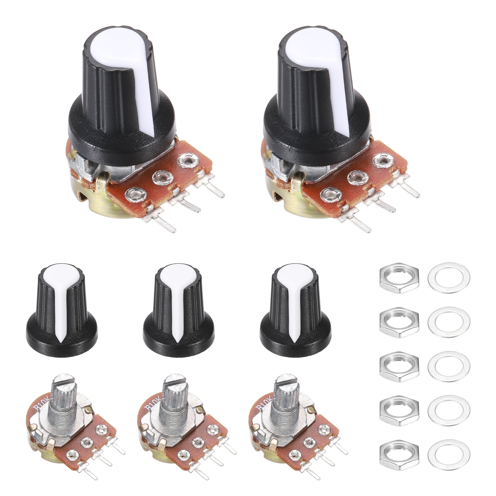 Uxcell 5Pcs WH-148 Potentiometer 3Pins B10K±20% Ohm Linear Taper Rotary ...