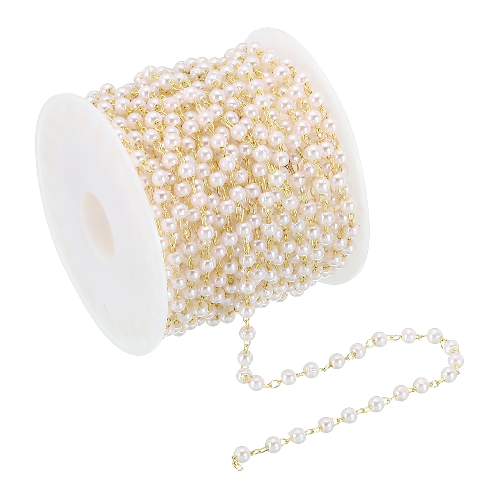 Uxcell 5m/16 Feet Faux Pearl Beading Chain with Spool, 3mm Brass Chain ...