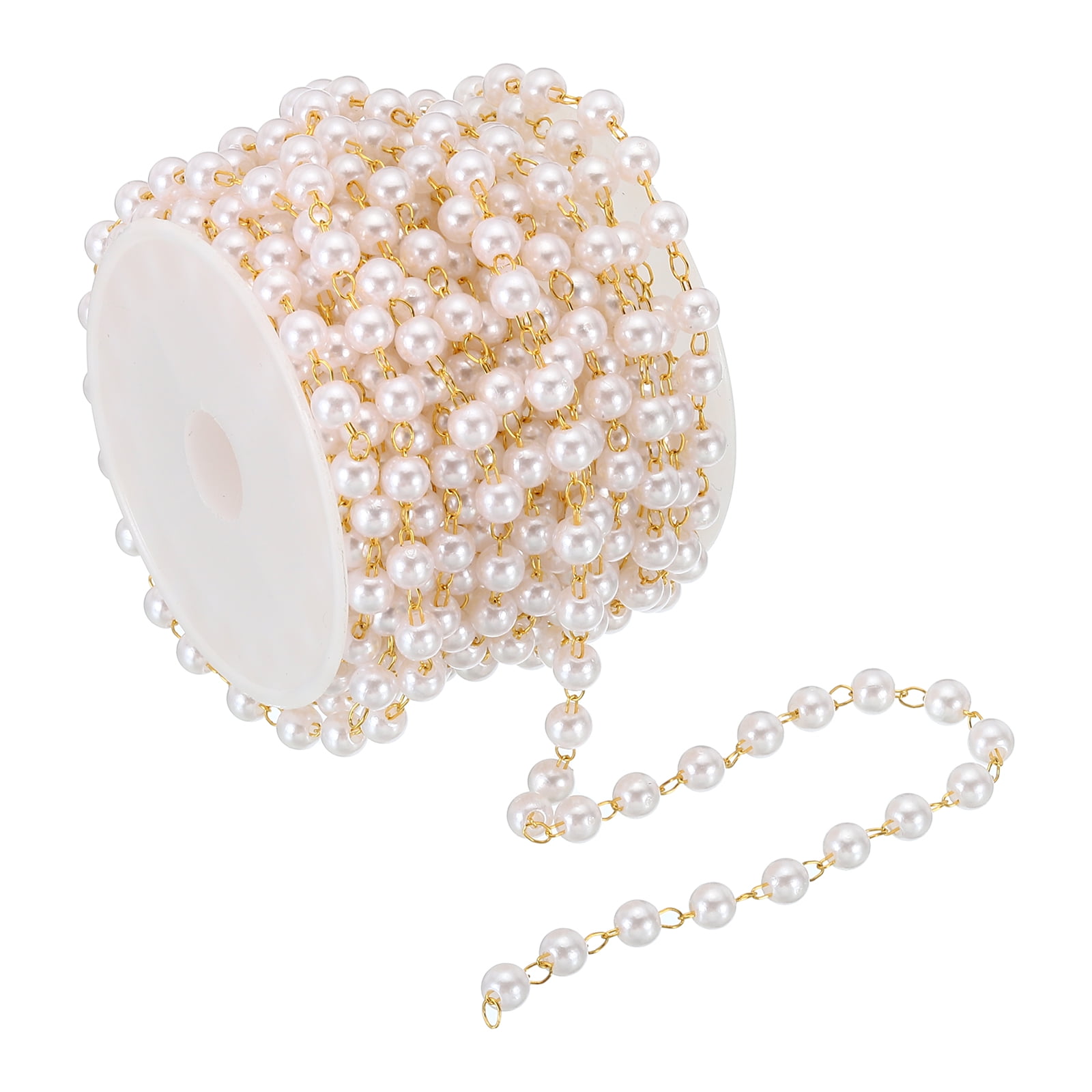 Uxcell 5m/16 Feet Faux Pearl Beading Chain with Spool, 5mm Brass Chain ...