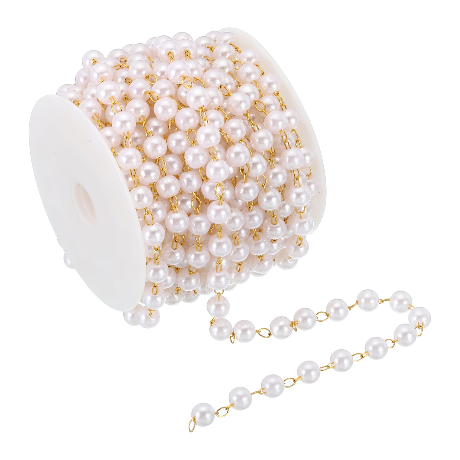 Uxcell 5m/16 Feet Faux Pearl Beading Chain with Spool, 6mm Brass Chain ...