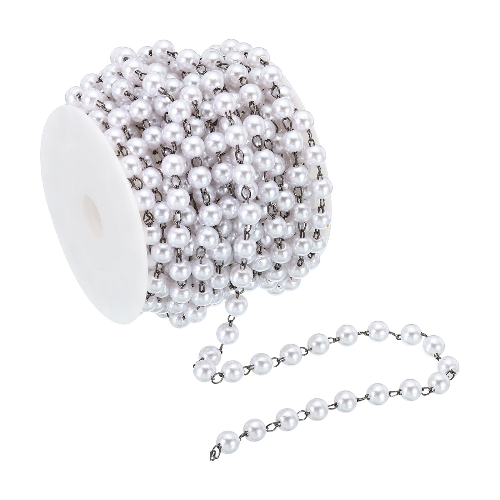 Uxcell 5m/16 Feet Faux Pearl Beading Chain with Spool, 6mm Brass Chain ...